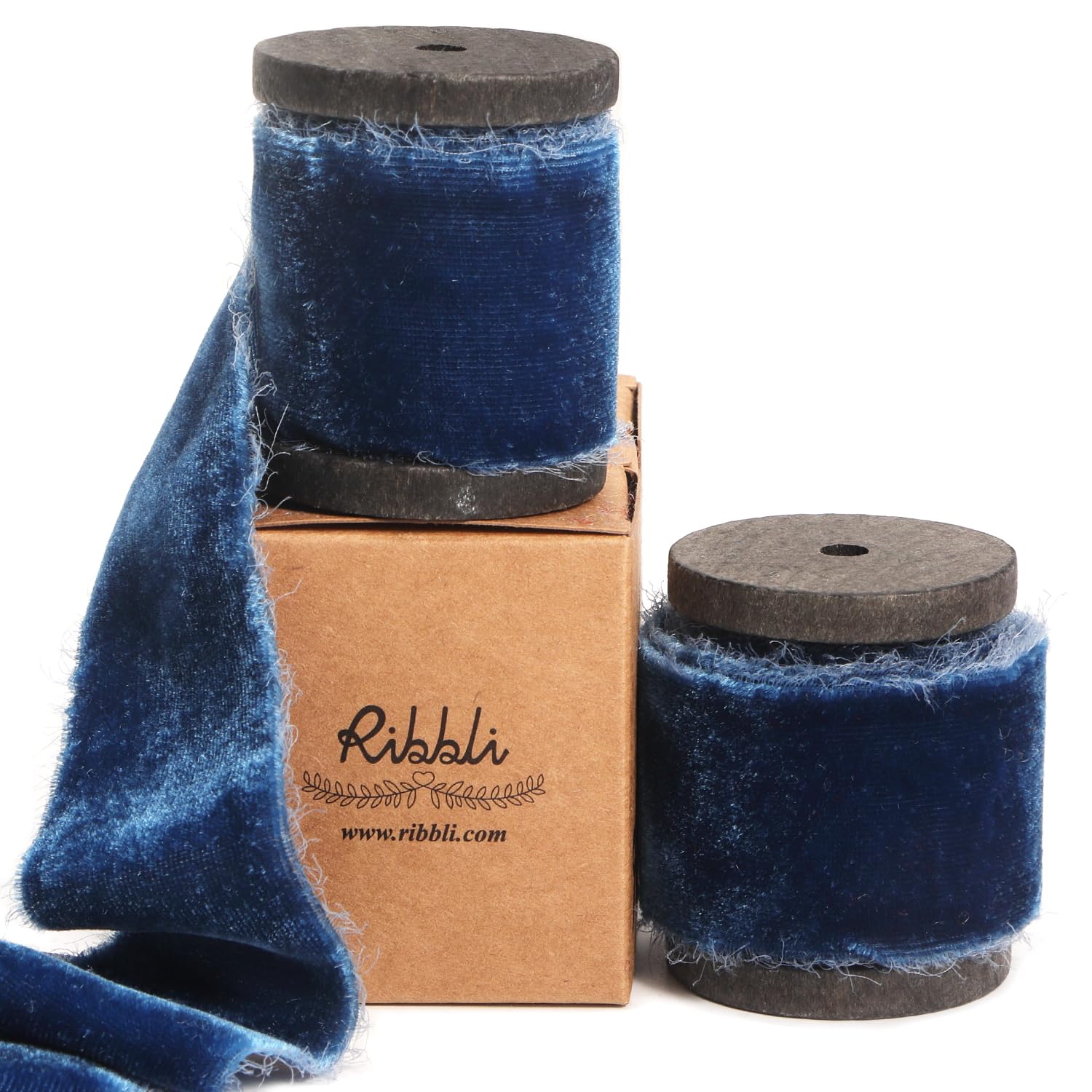 Amazon.com: Ribbli Ocean Blue Velvet Ribbon 1.5 Inch Handmade Frayed ...