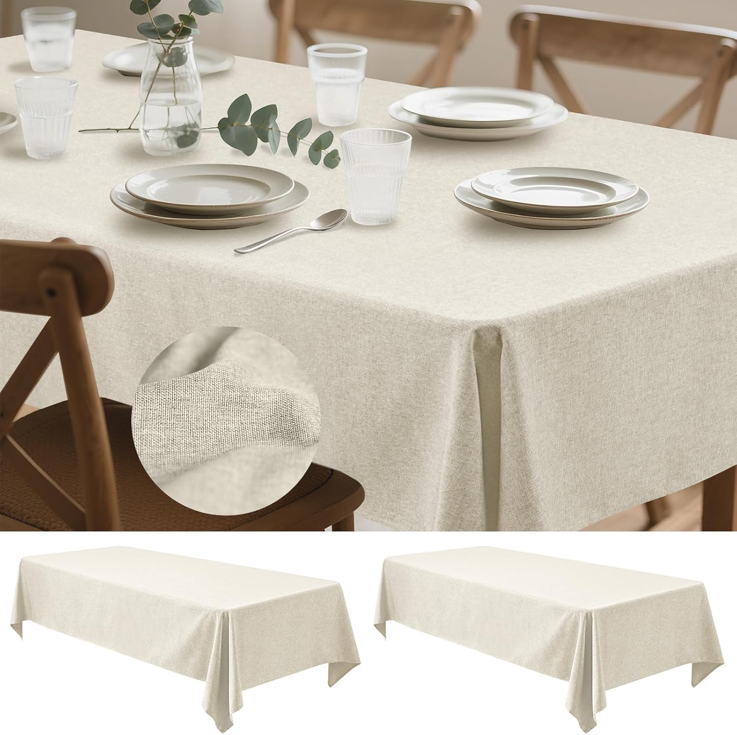 Amazon.com: 2 Pack Faux Linen Rectangle Tablecloth - Wrinkle Resistant ...