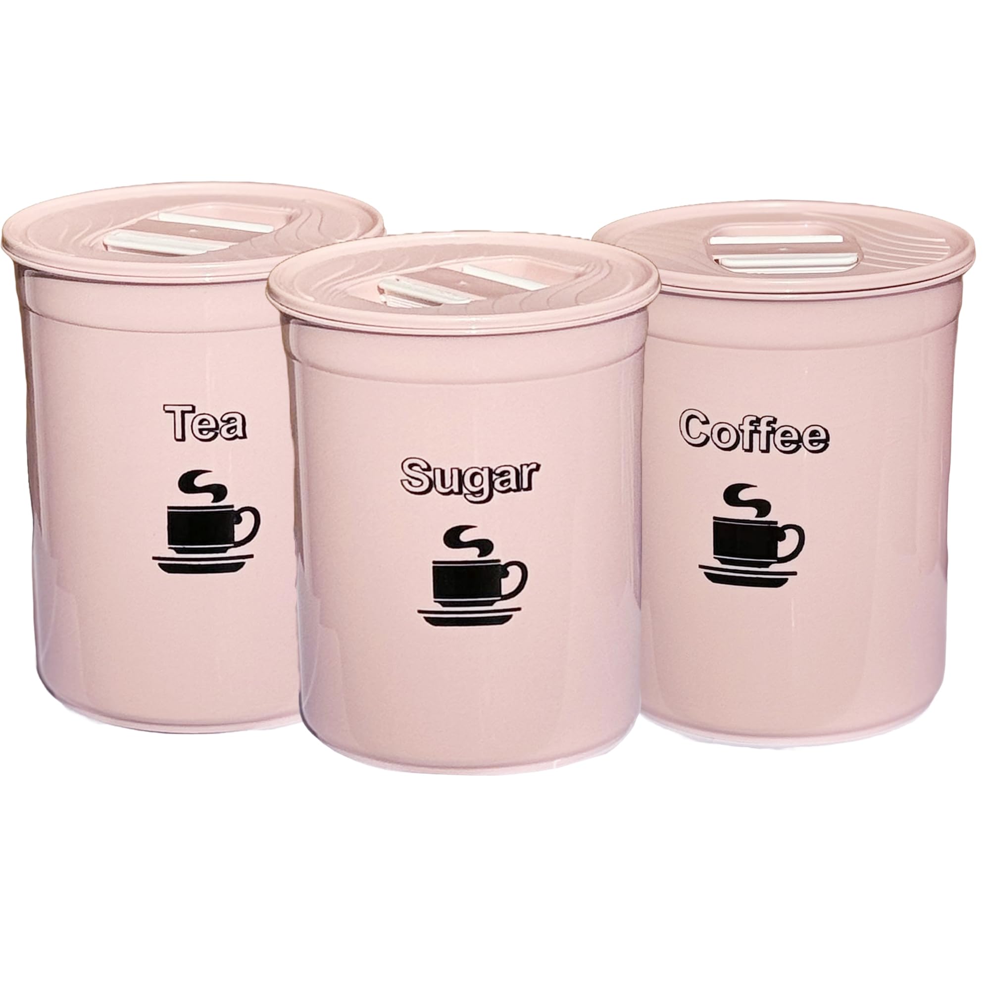 SIDSONS 3 Piece Set Tea Coffee Sugar Canister Set 850ml Plastic Round Home Kitchen Tea Coffee ...