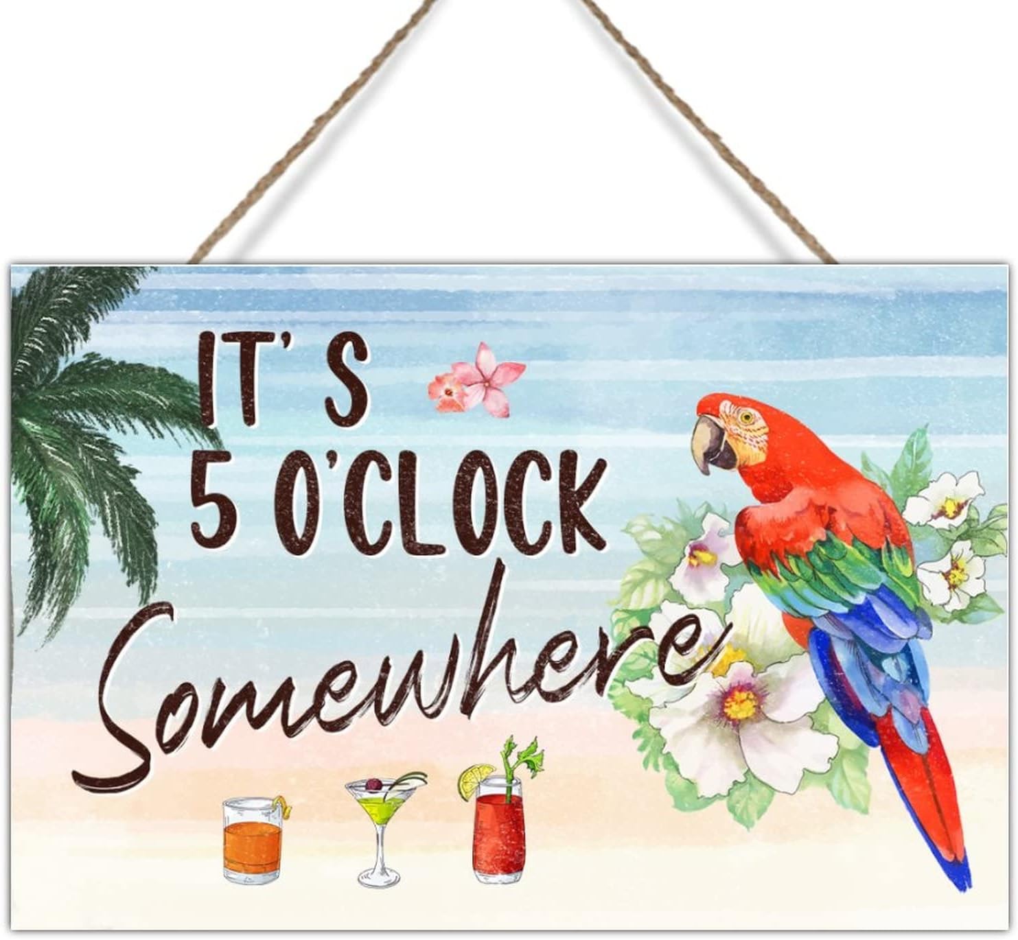Amazon.com: It's Five O'Clock Somewhere Wine Parrot Wood Wall Decor ...