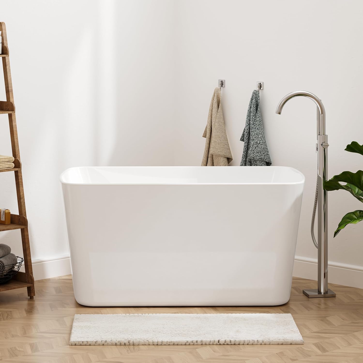 Bathonly 49" Acrylic Freestanding Bathtub，Gracefully Square Shape ...