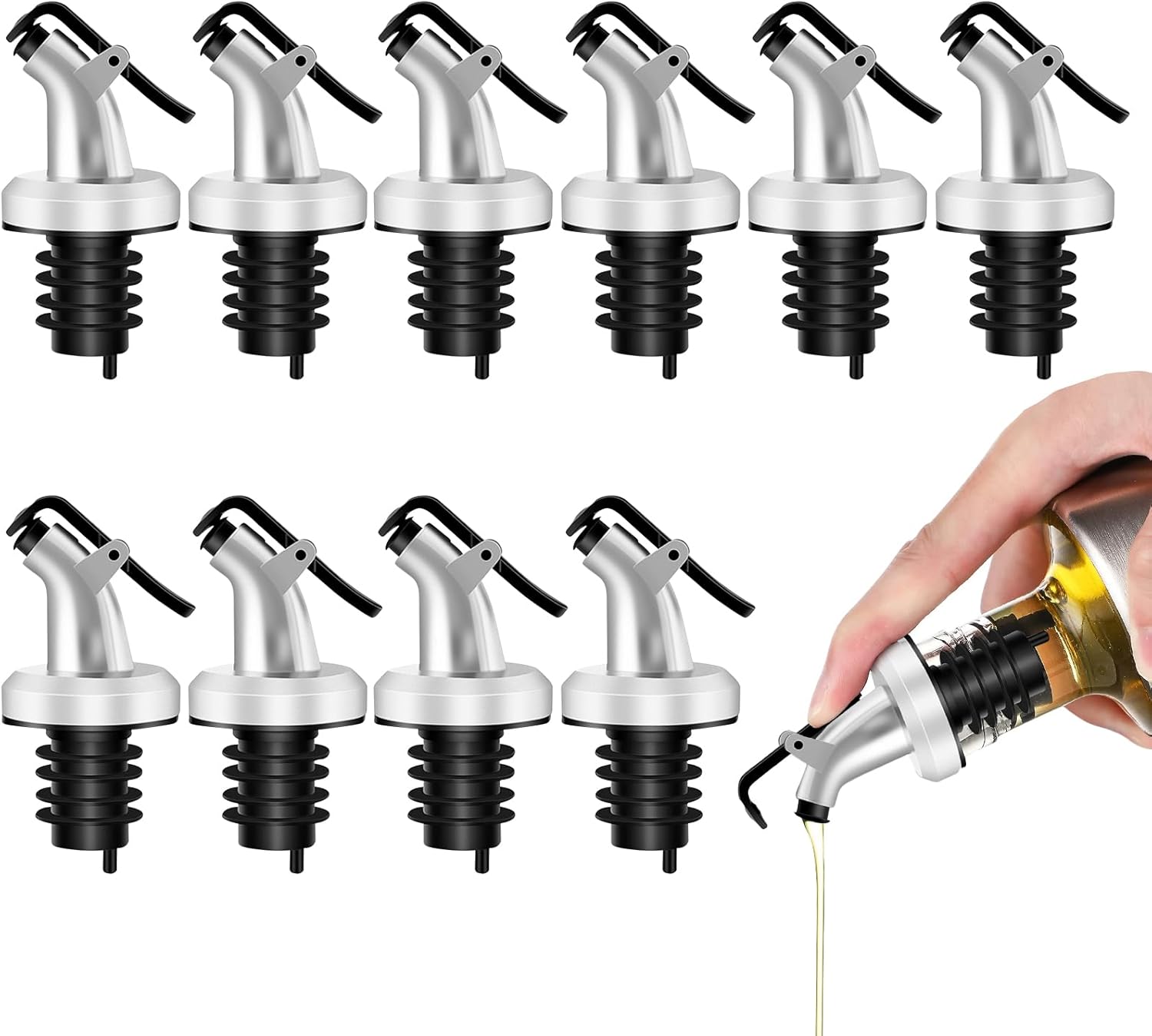 10 x Bottle Pourers with Lid - Spirits & Oil Pourer for Kitchen - Metal ...