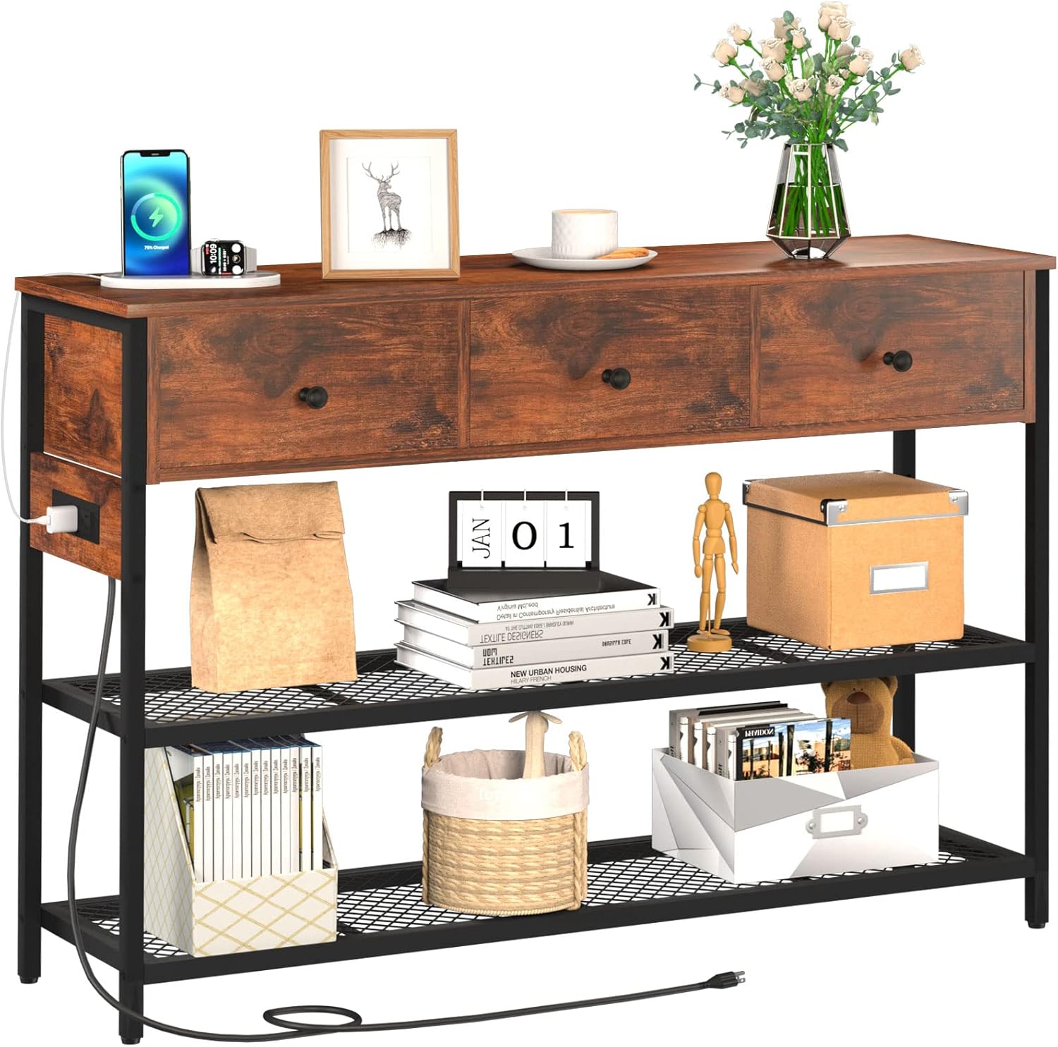 Amazon.com: Yoobure Console Table with 3 Drawers, 47" Entryway Table ...