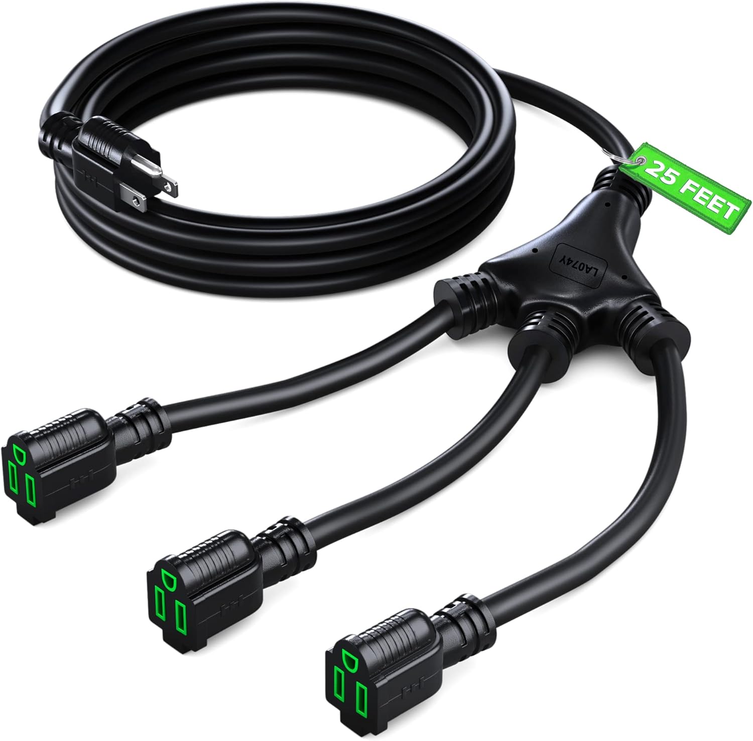 Amazon.com: Extension Cord Splitter 12/3 AWG 1 to 3 Outlet, 25 Ft Black ...