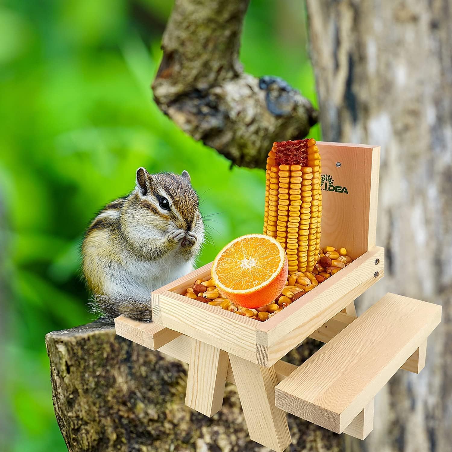 Squirrel Feeder Table, Wooden Squirrel Picnic Bench Table Feeder ...