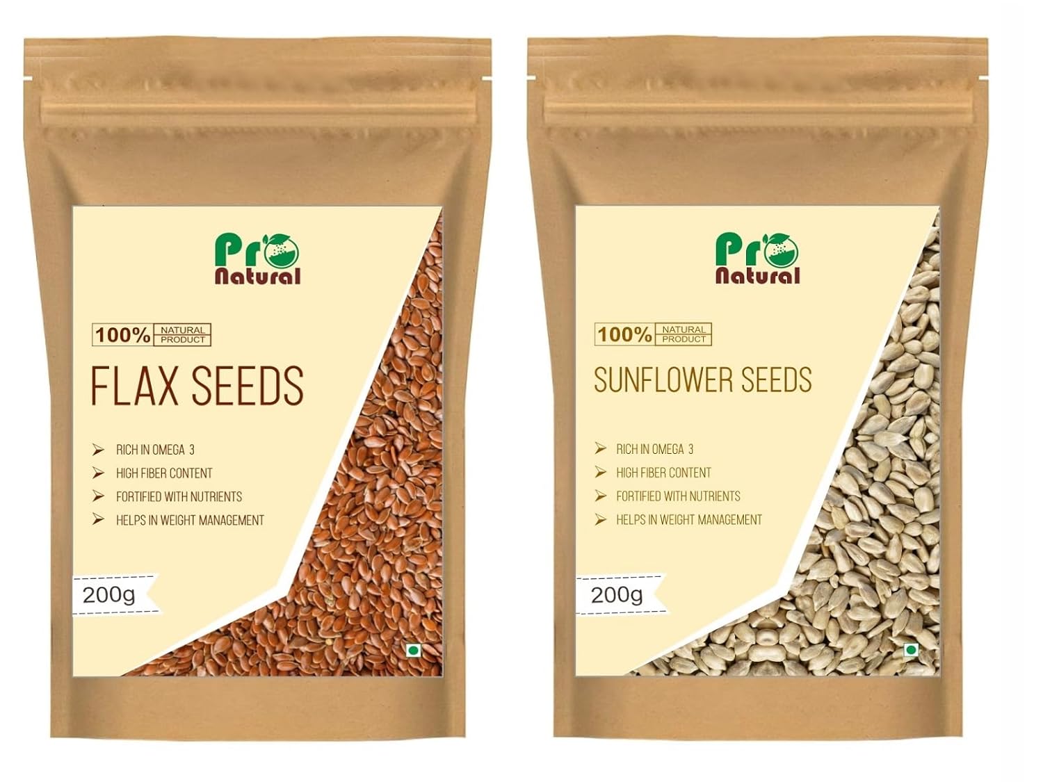 Pronatural Combo Pack of Raw Brown Flax Seeds & Sunflower Seeds 200g ...