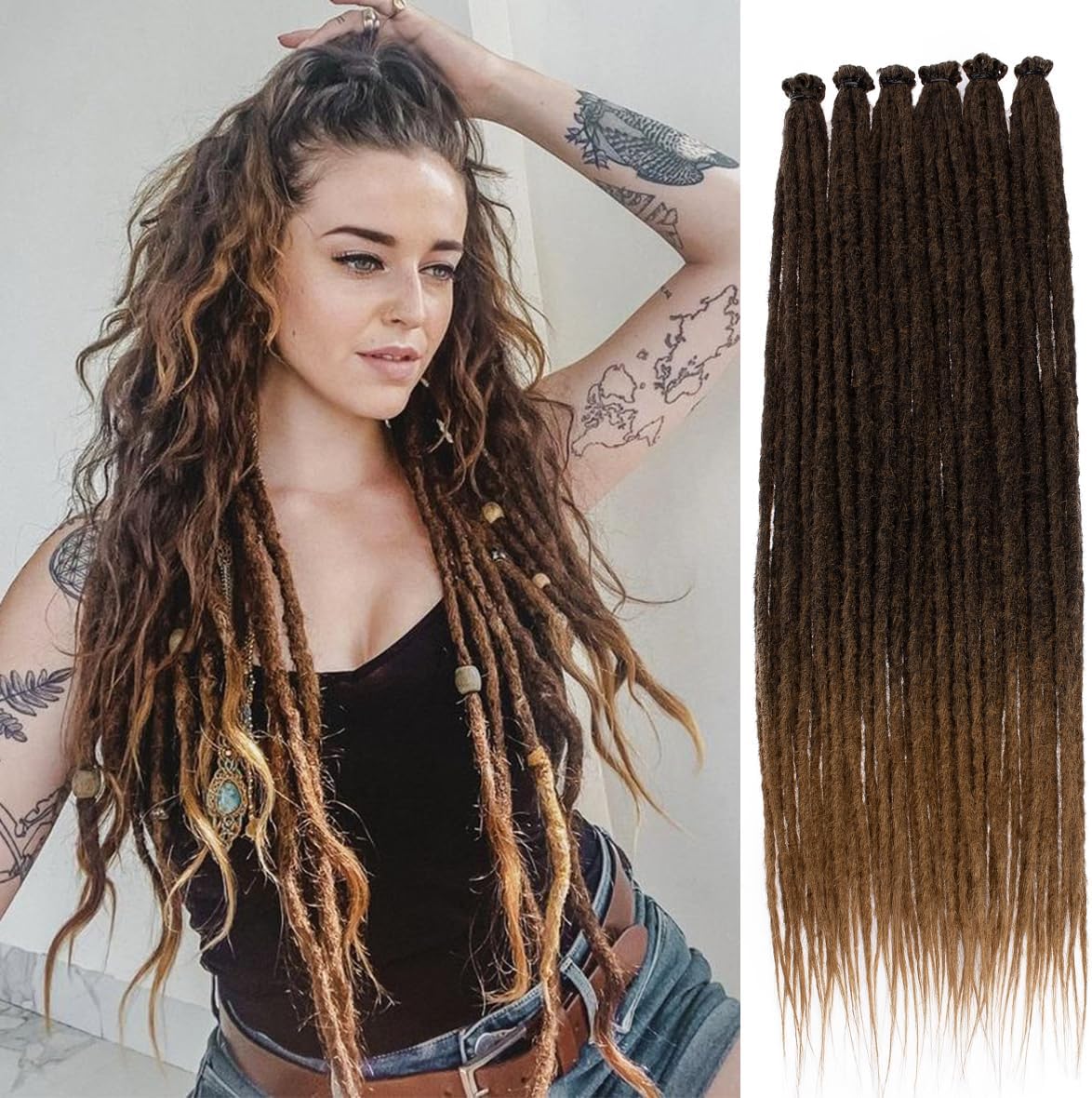 Leeven 24 Inch Ombre Dreadlock Extensions 40 Strands Hippie Single ...