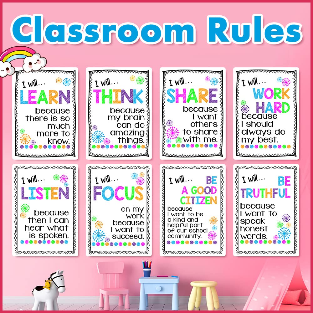9pcs English Poster Classroom Rules A4 Big Cards Kindergarten Early