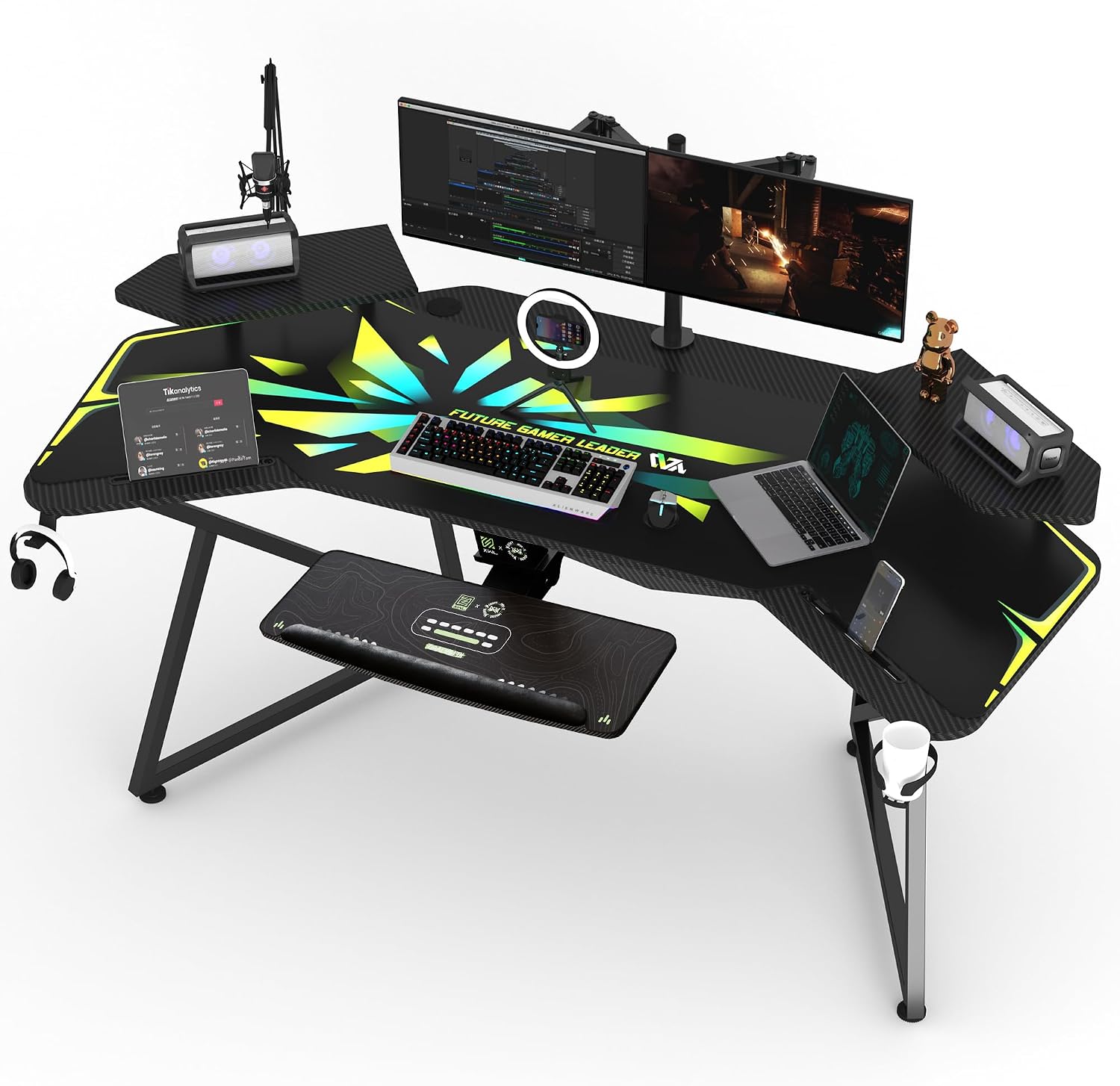 Amazon.com: JWX Ergonomic Gaming Desk with Adjustable Keyboard Tray ...