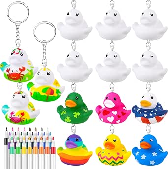 Amazon.com: Lenwen 12 Pcs White Blank Rubber Ducks Keychain with of 12 ...
