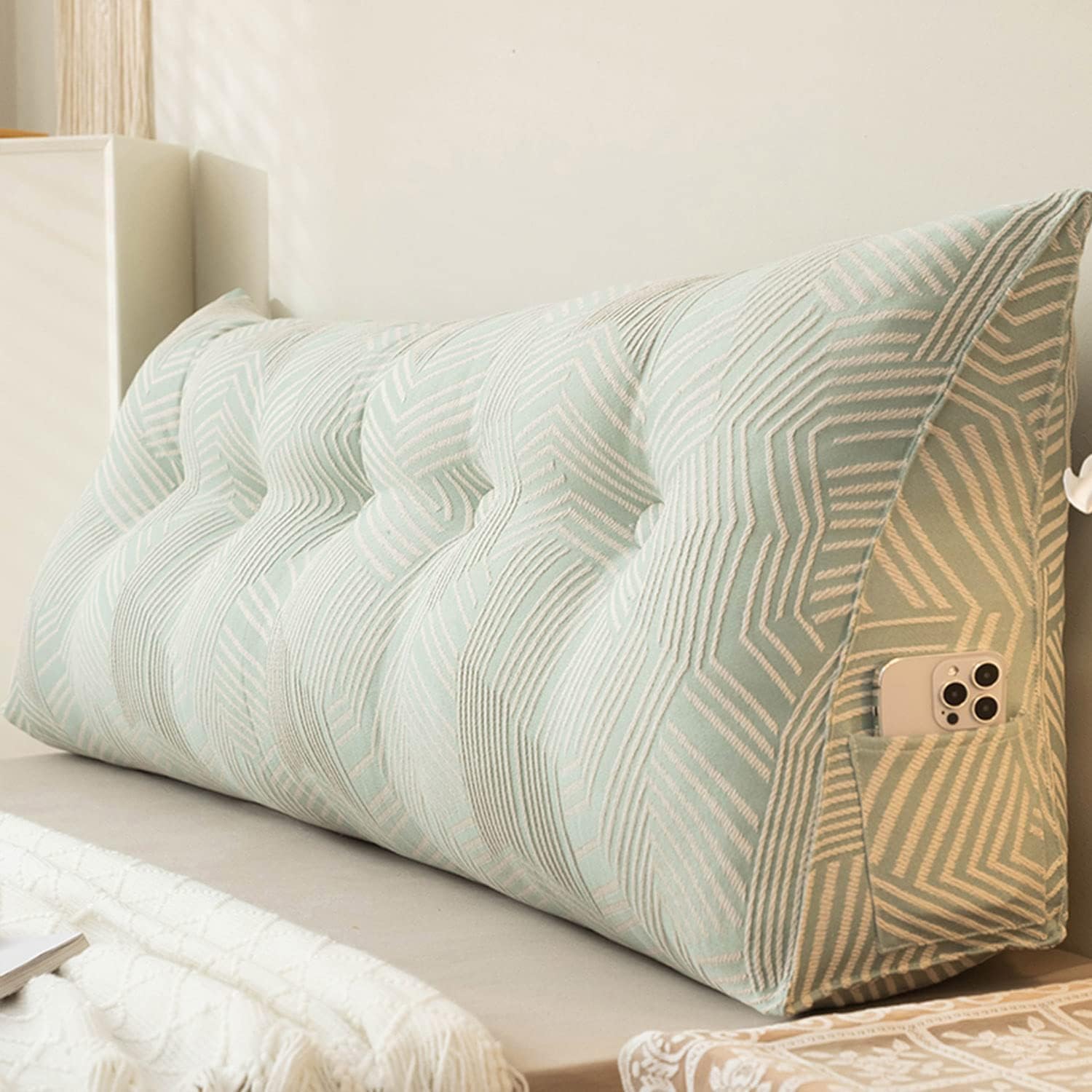 Amazon.com: HIOSIEFUO Triangular Wedge Headboard Reading Pillow,Velvet ...