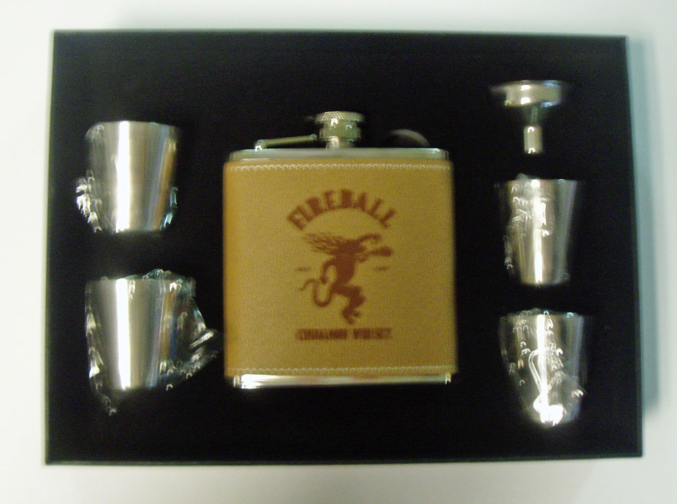 Amazon.com | Fireball Whiskey Engraved Leather Covered Stainless Steel ...