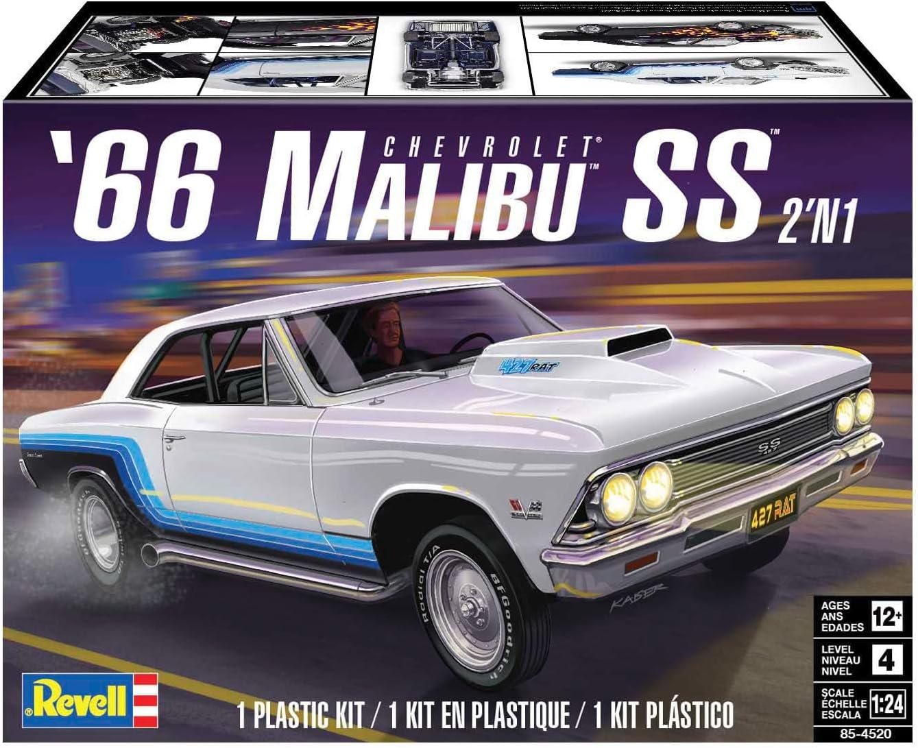 Amazon.com: Revell 85-4520 1966 Chevy Malibu SS 2N1 Model Car Kit 1:24 ...