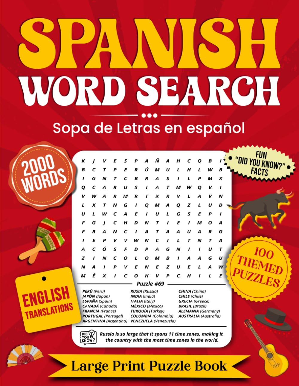 Spanish Learning Word Search Puzzle Book for Adults and Seniors Large ...