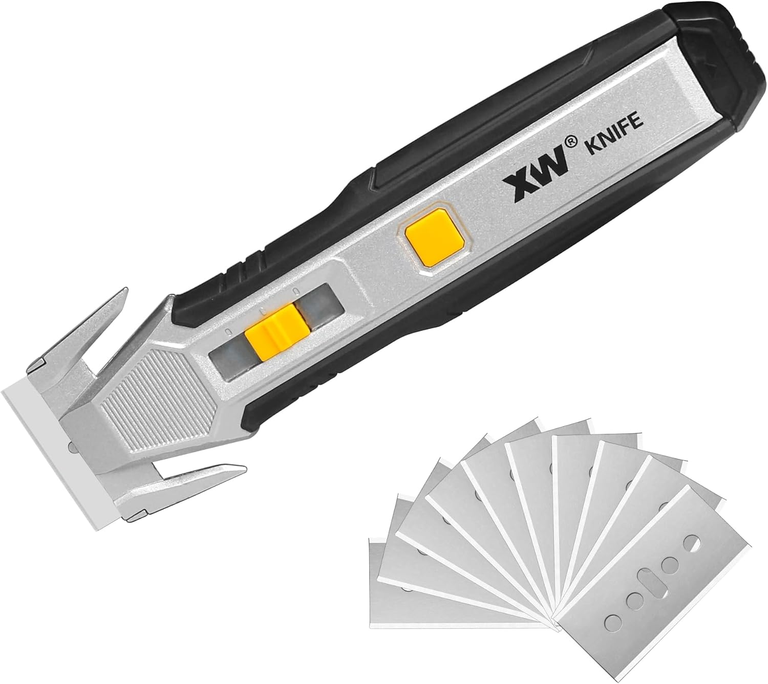 XW Heavy Duty Scraper Utility Knife with Safety Box Cutter, 2-in-1 Tool ...