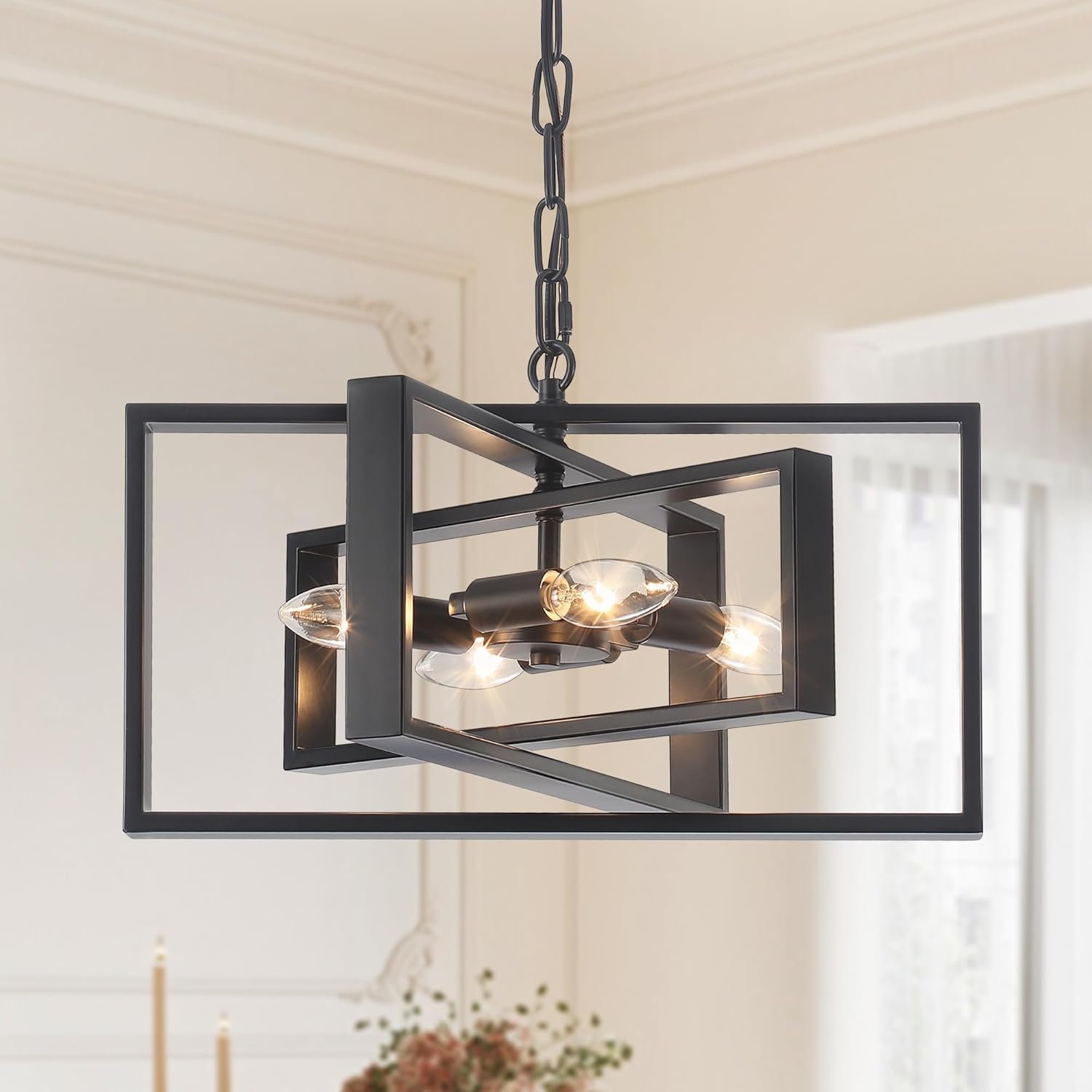 Bosomfr 16.5'' Farmhouse Chandelier 4-Light, Black Modern Light Fixture ...