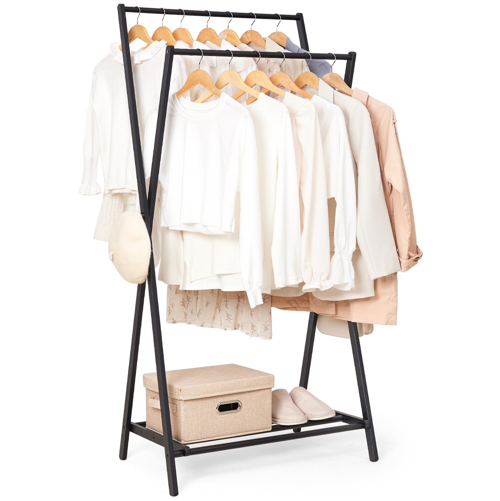 Amazon.com: Cozivolife Bamboo Clothes Rack with Storage Shelf, Portable ...