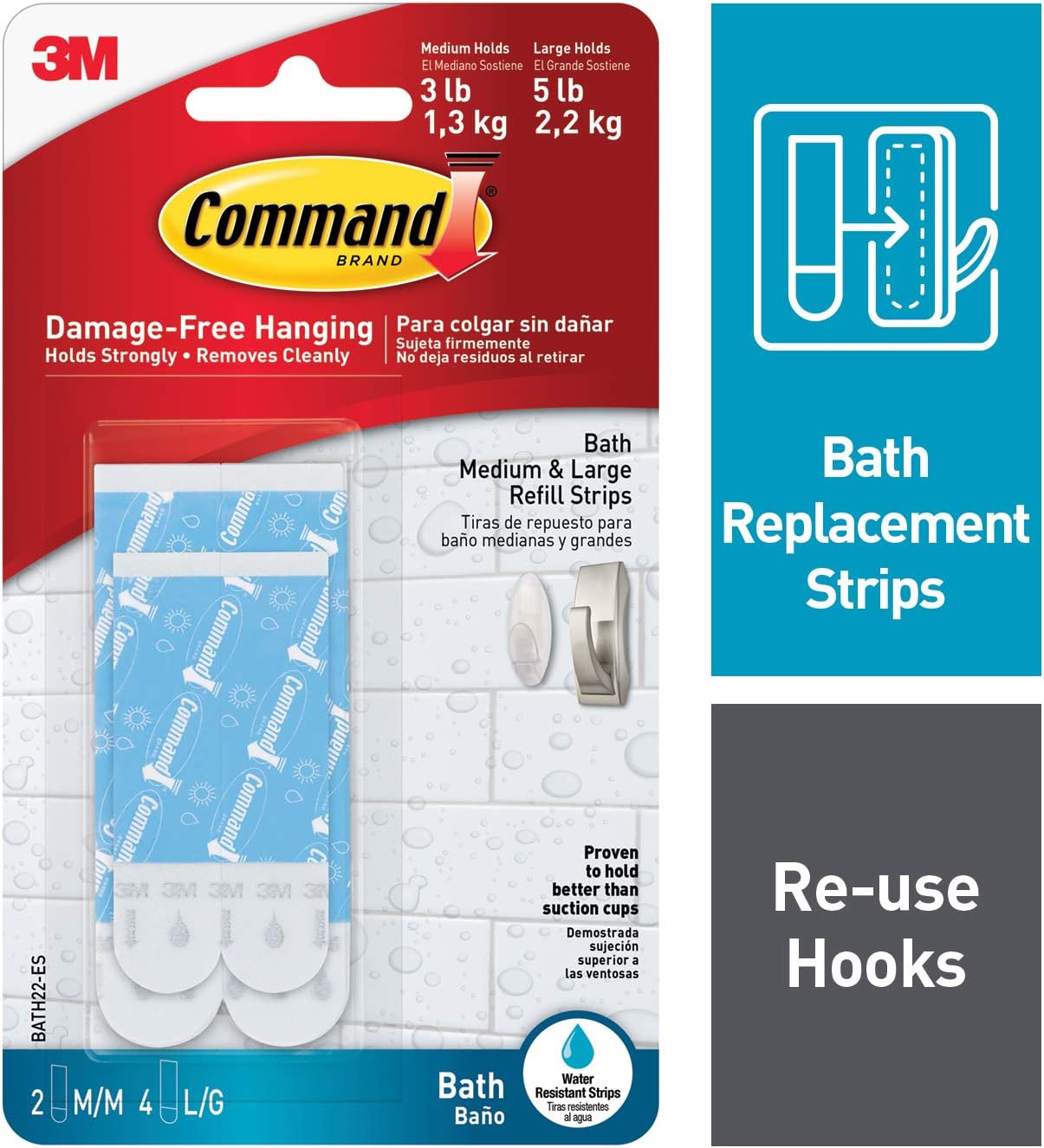 Amazon.com : Command Large Water-Resistant Refill Strips, 4-Strip, 2 ...