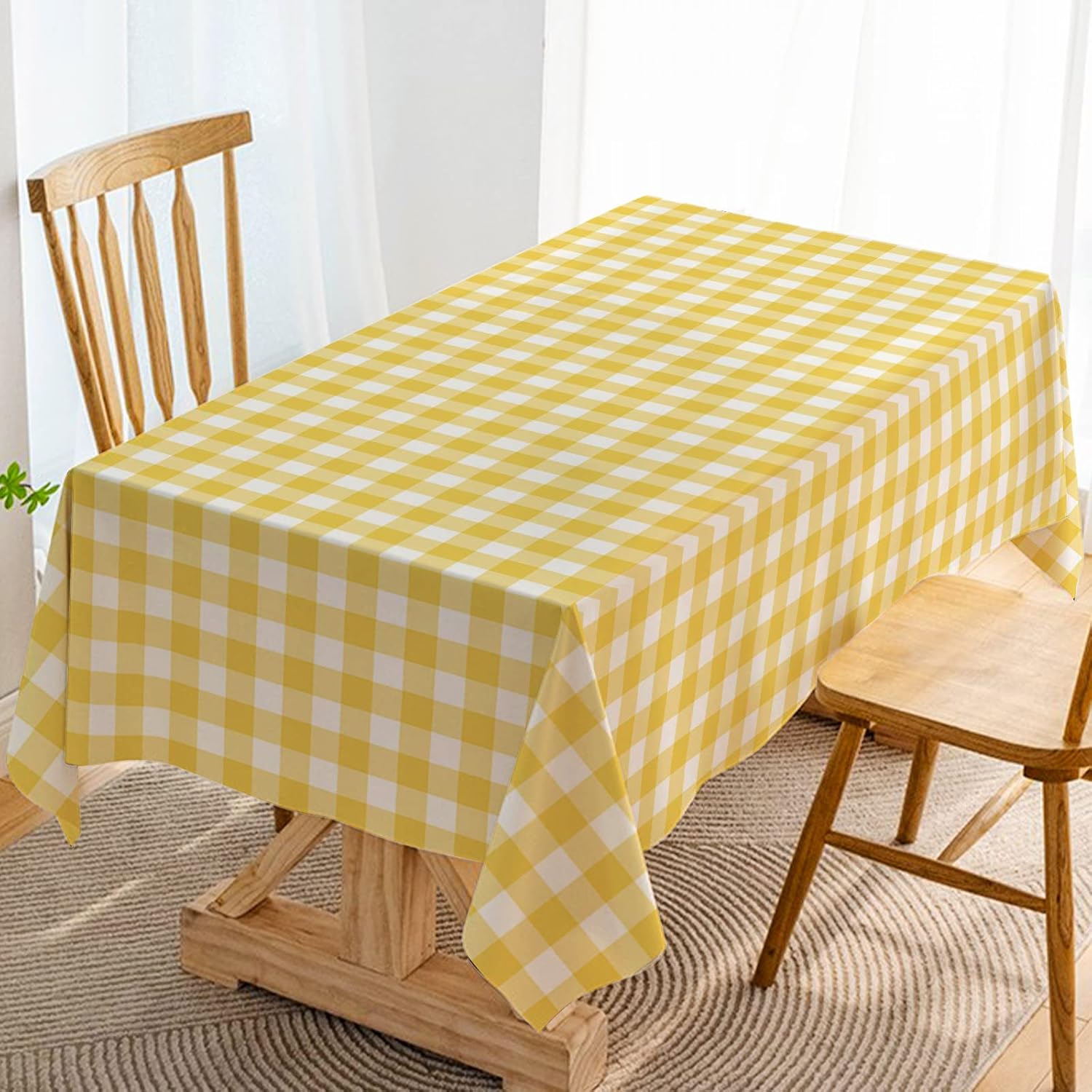 Amazon.com: Hafangry Yellow and White Checked Tablecloth Summer ...