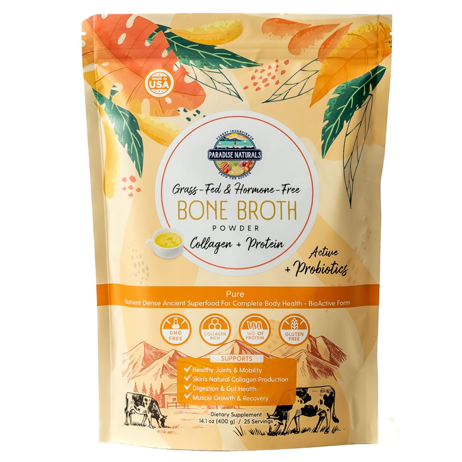Amazon.com: Paradise Naturals 100% Grass-Fed Organic Beef Bone Broth ...