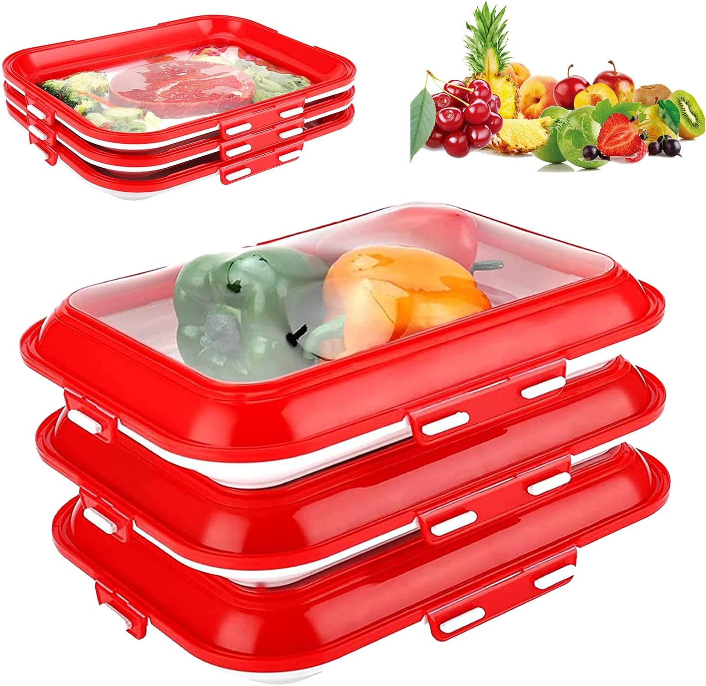 3Pcs Food Storage Containers Vacuum Food Preservation Trays, Stackable ...