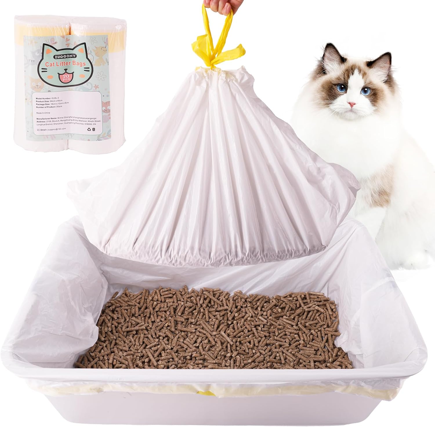 Zuqqony Cat Litter Box Liners 20 Count, 37”x18” Large Cat Litter Bags ...