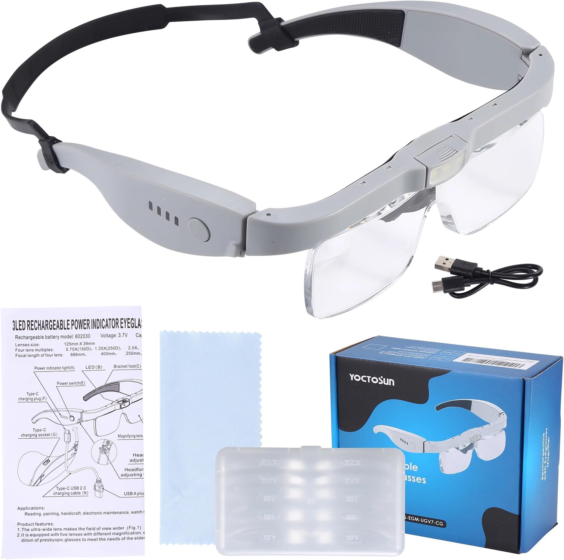 Amazon.com: Dilzekui Headband Magnifying Glass with Light 1X to 14X and ...