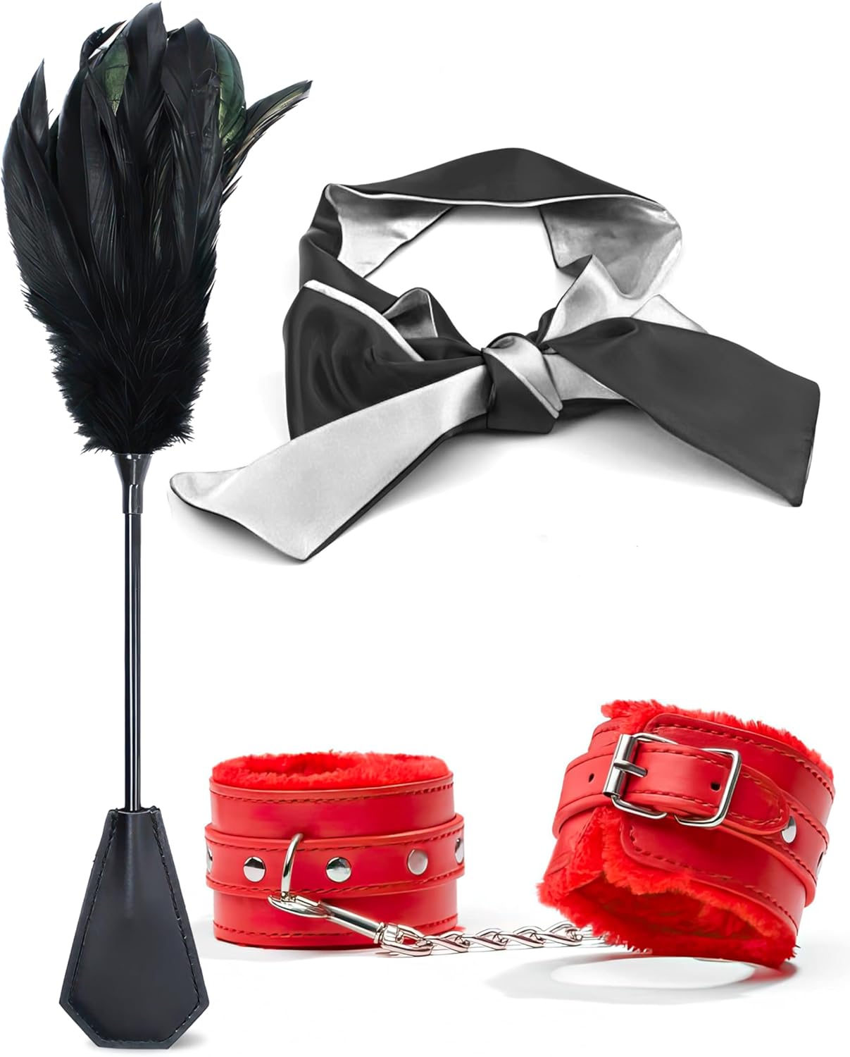 Amazon.com: Tickling Fether Fetish Crop, Eye Satin Black Mask, Red ...