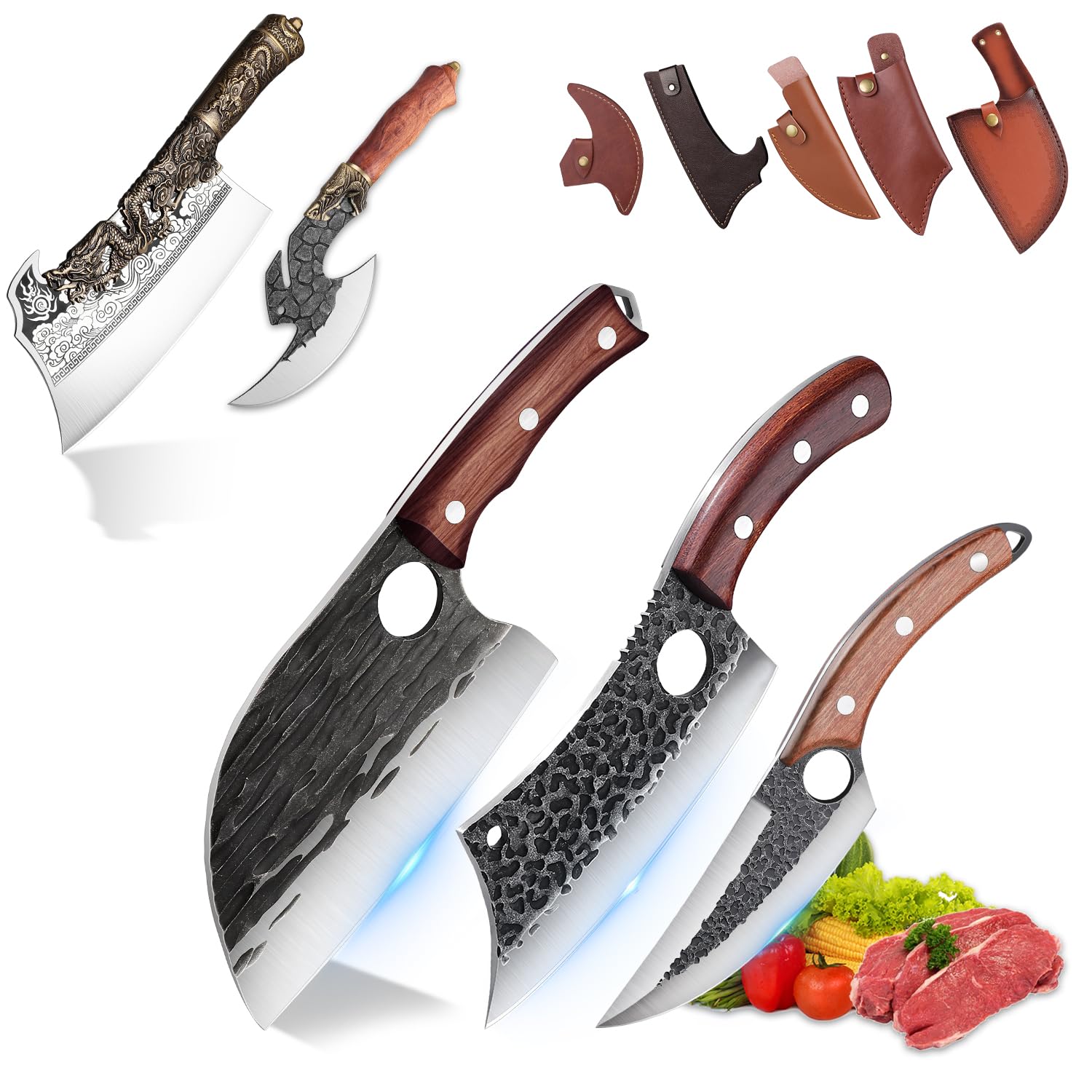 Amazon.com: 5PCS Butcher Cleaver Knife Viking Cleaver Knife Dragon ...
