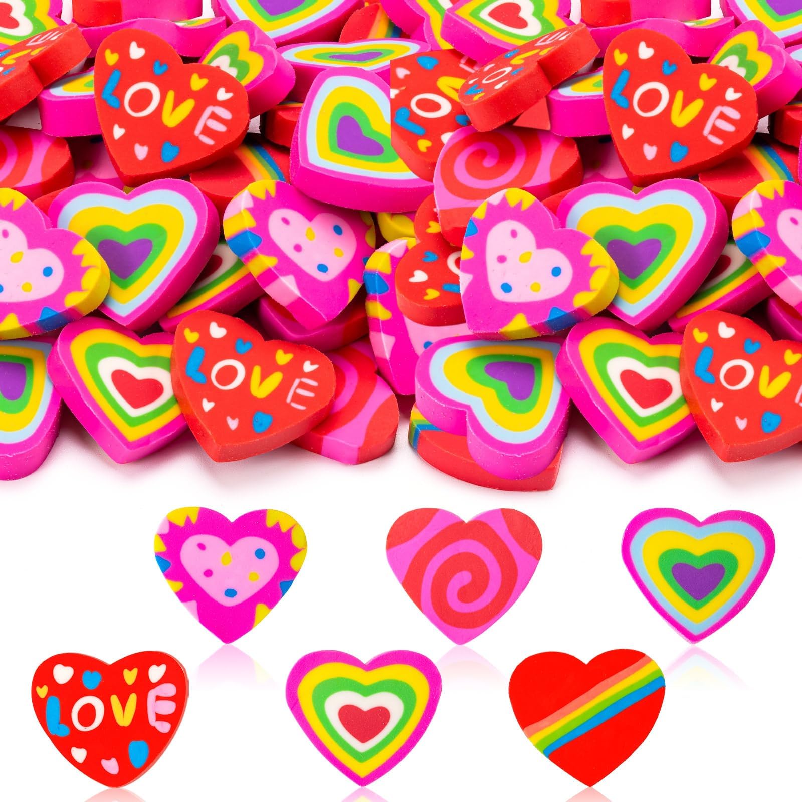 Amazon.com : 48 Pieces Valentine Erasers Red Heart Erasers Valentines ...