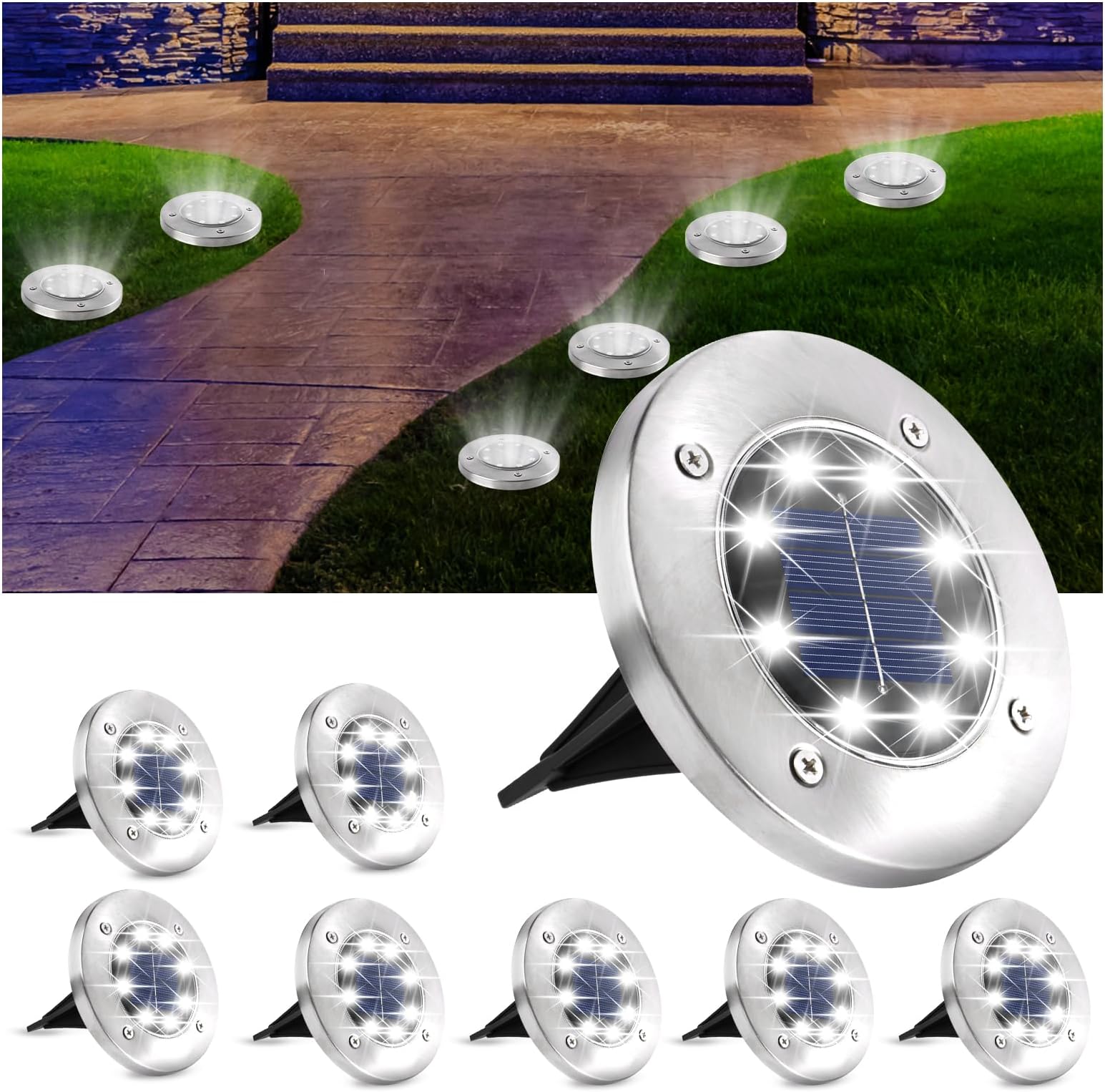 8 LED Lumière Solaire Extérieur, Lampe Solaires Jardin Au Sol Étanche ...