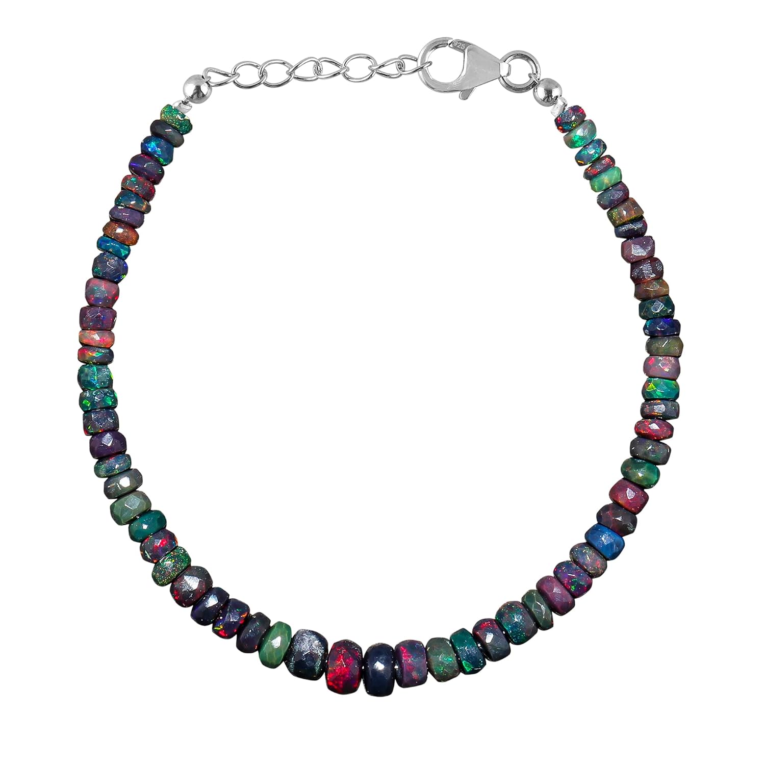 Amazon.com: Real Black Opal Faceted Rondelles Bracelet, Natural Black ...