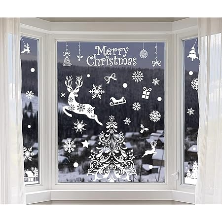 ANECO 270 Pieces Large Christmas Tree Window Clings White Reindeer ...