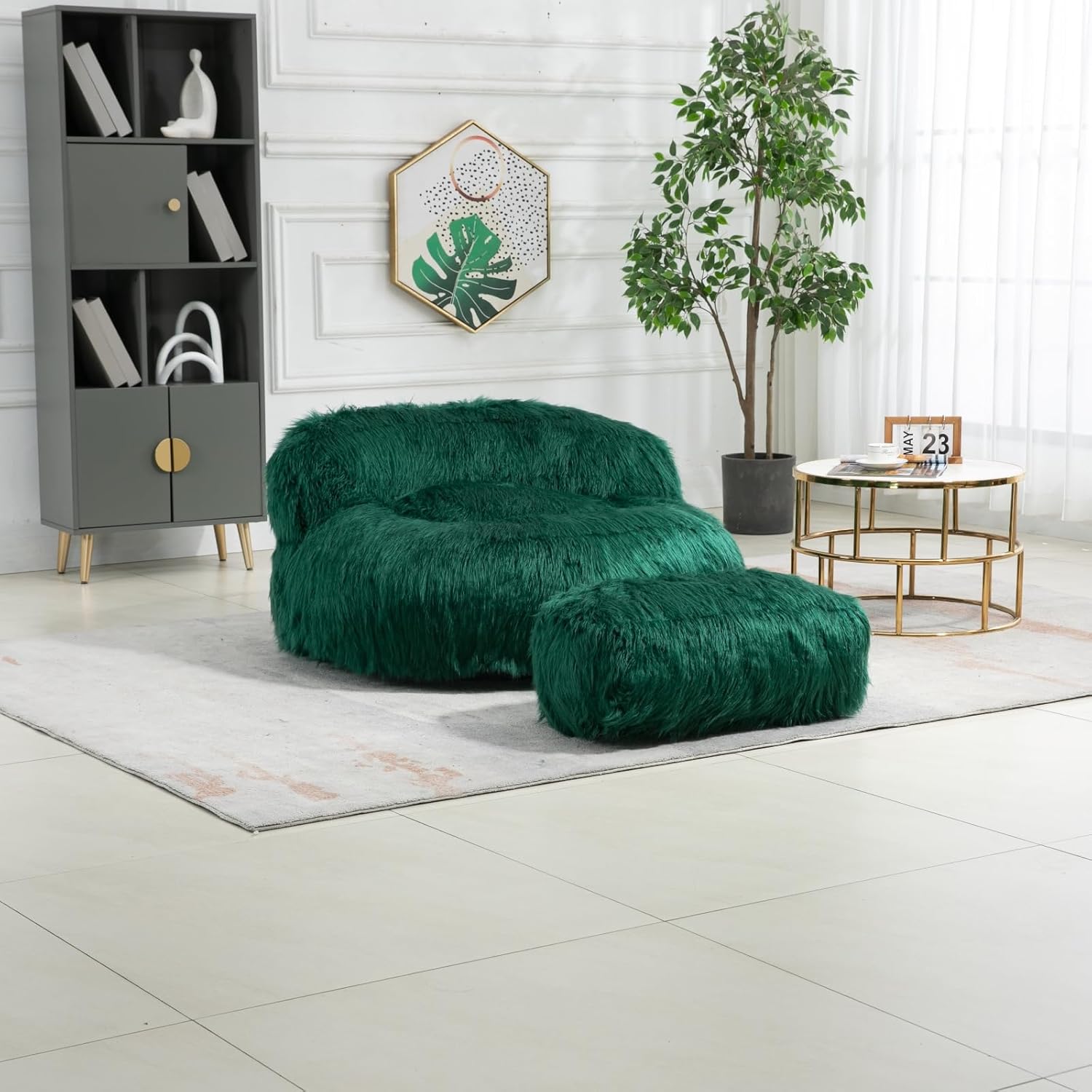 Amazon.com: Xshelley Fluffy Bean Bag Chair, Accent Chair with Ottoman ...