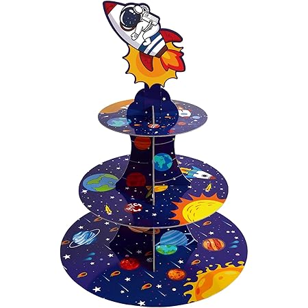 Amazon.com: 3 Tiers Rocket Cupcake Stand Outer Space Cardboard Cupcake ...
