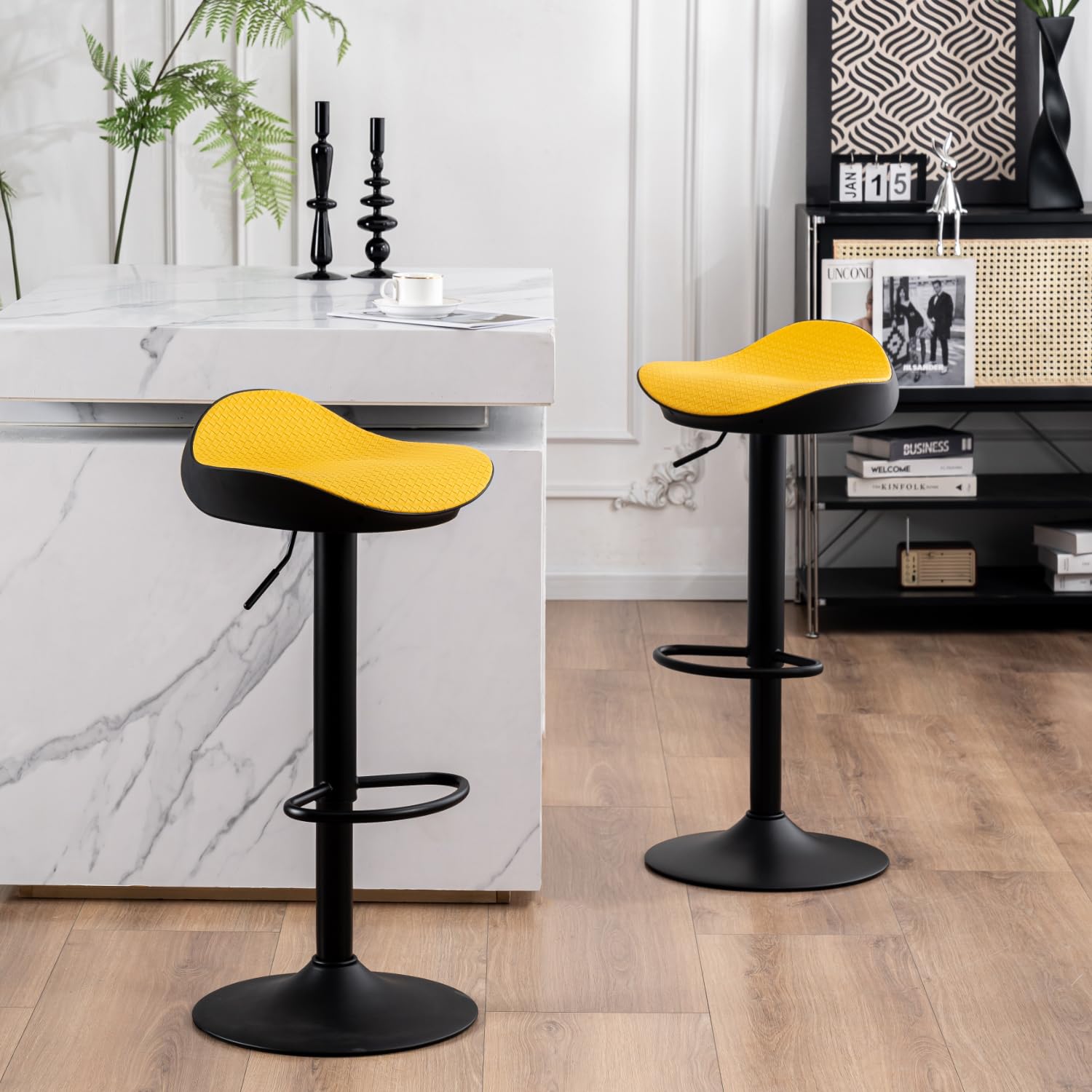 YOUNUOKE Yellow Bar Stools Set of 2 Counter Height Barstools PU Leather ...