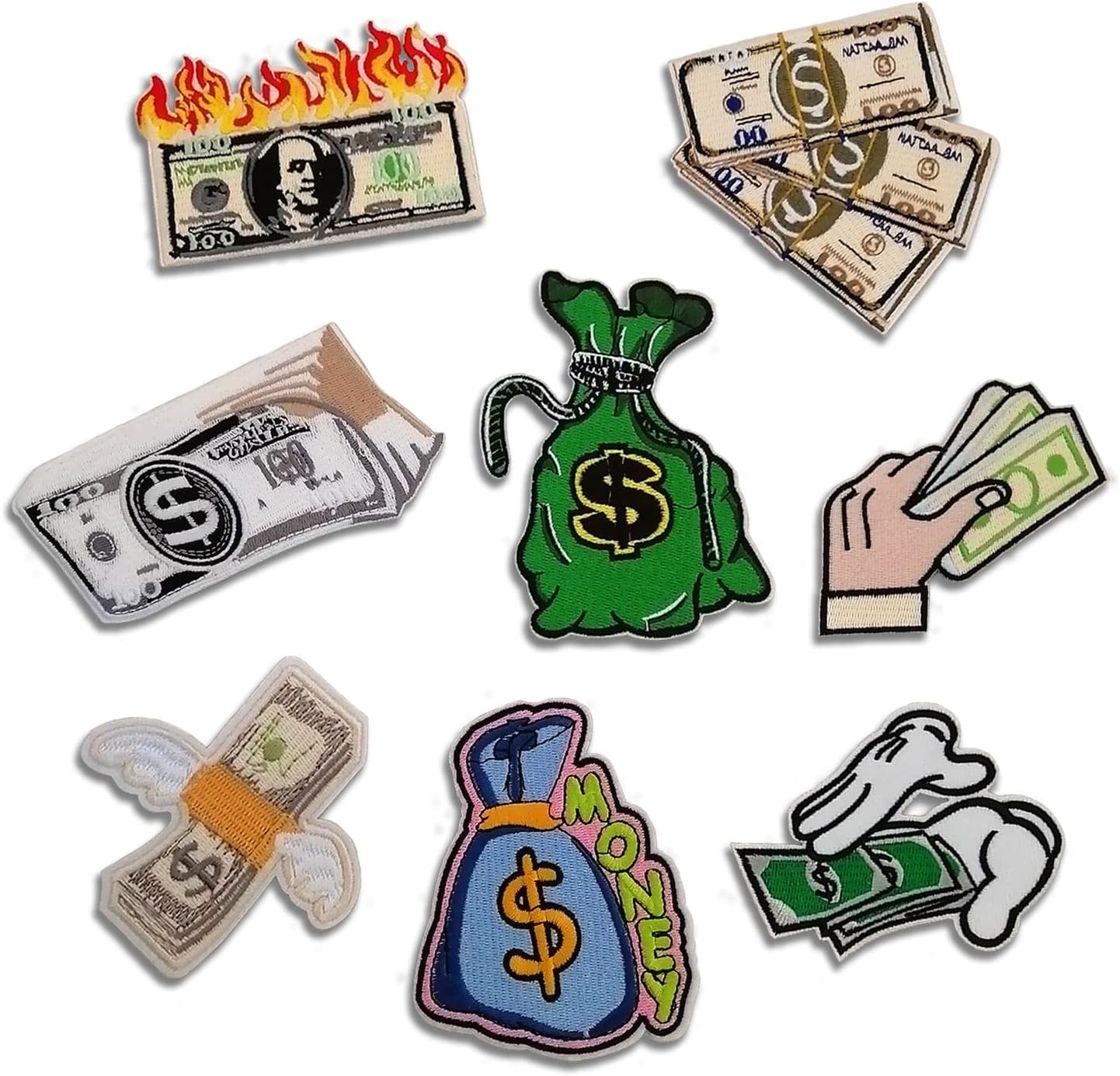 Amazon.com: CHBROS 8 Pcs US Assorted Dollar Money Embroidered Patches ...