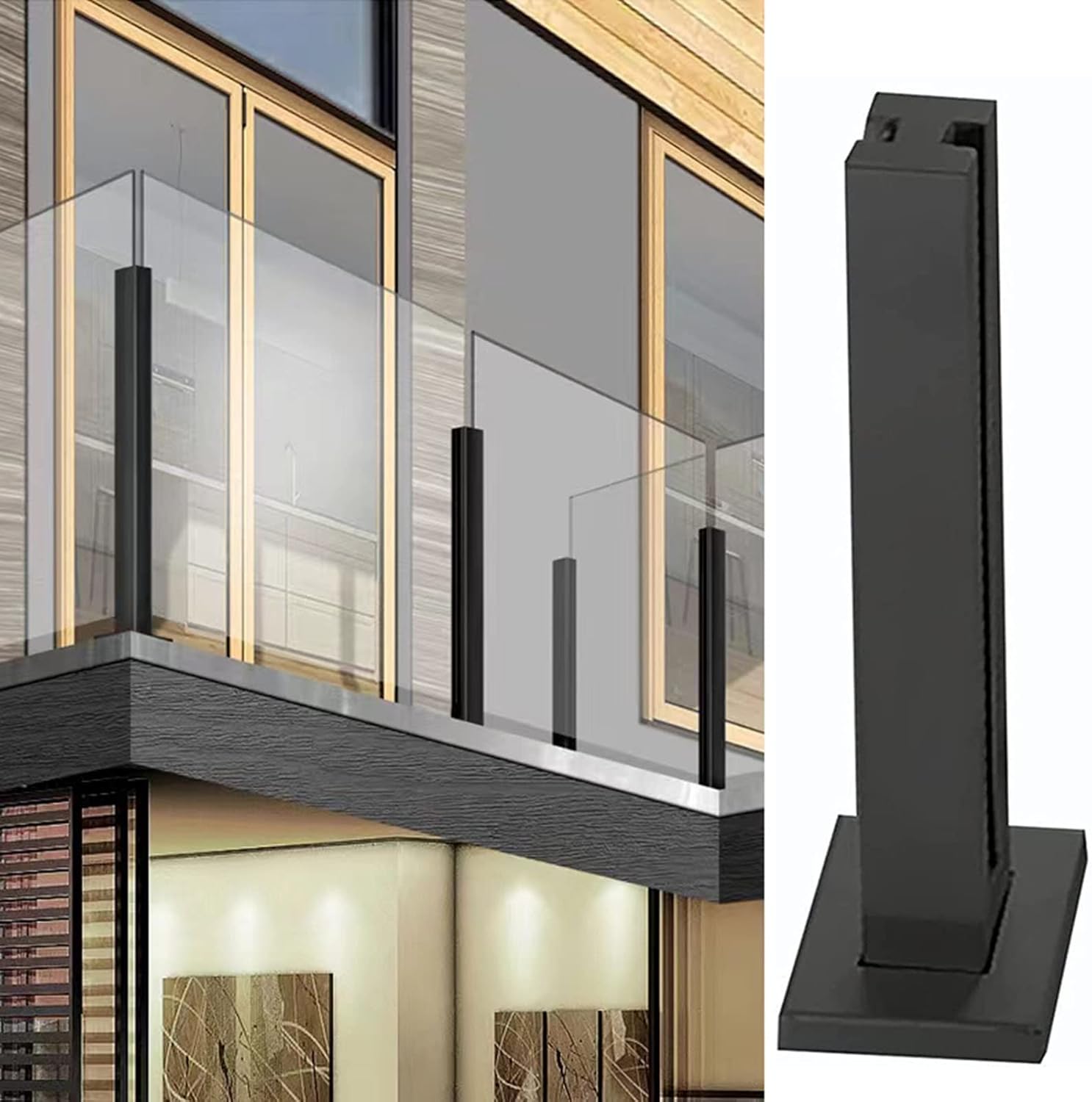 Amazon.com: Stair Deck Glass Railing Post Black, Stainless Steel Square ...
