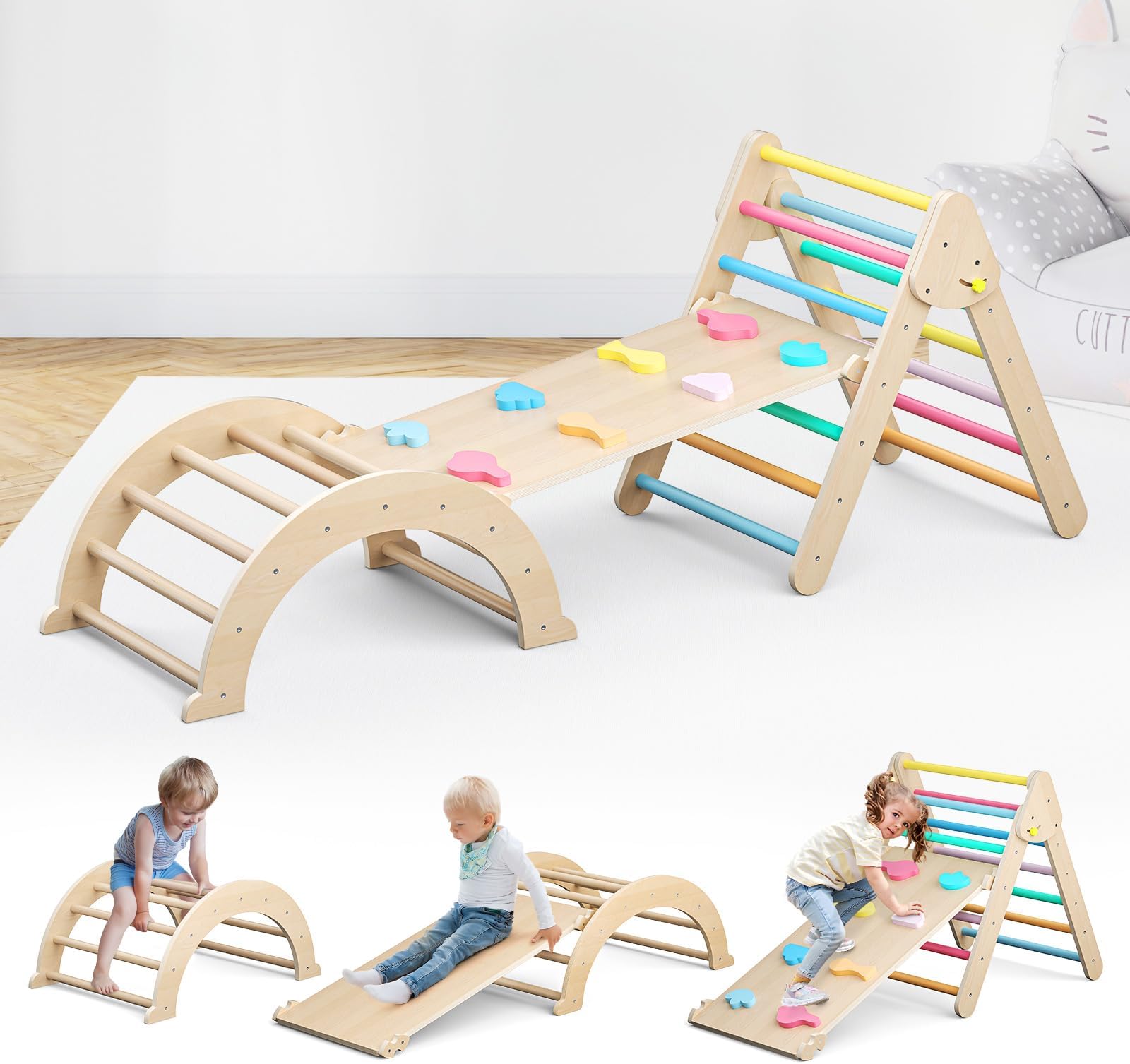 Triangle Climbing Frame for Toddlers,7-in-1 Montessori Climbing Frame ...