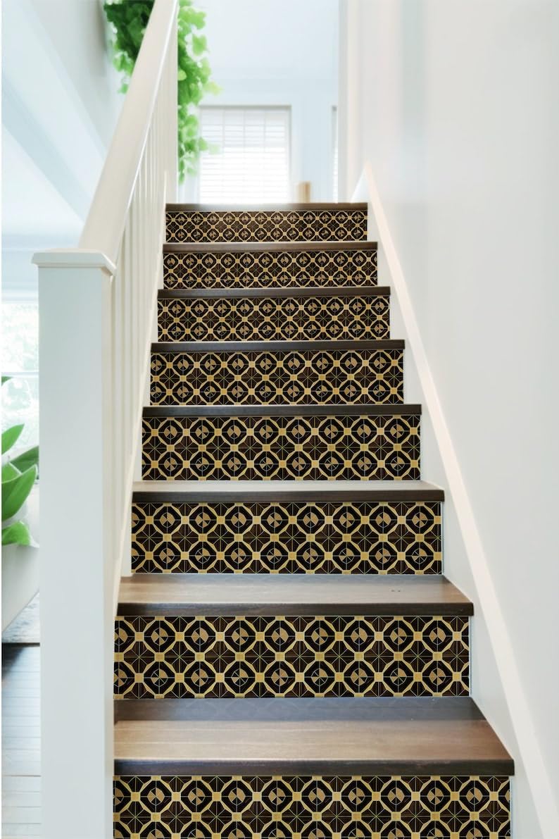 Amazon.com: KEONAN Art Deco Parquet Pattern, Stair Riser Stickers, Peel ...