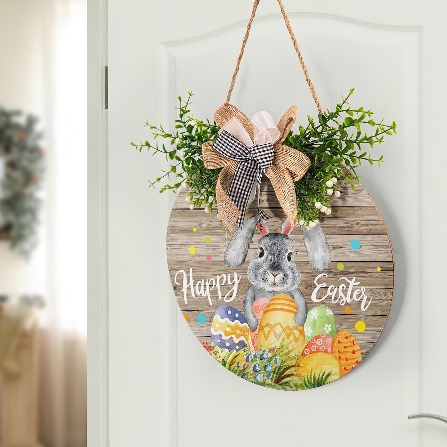 Letrero colgante de madera con texto en inglés Happy Easter para puerta ...