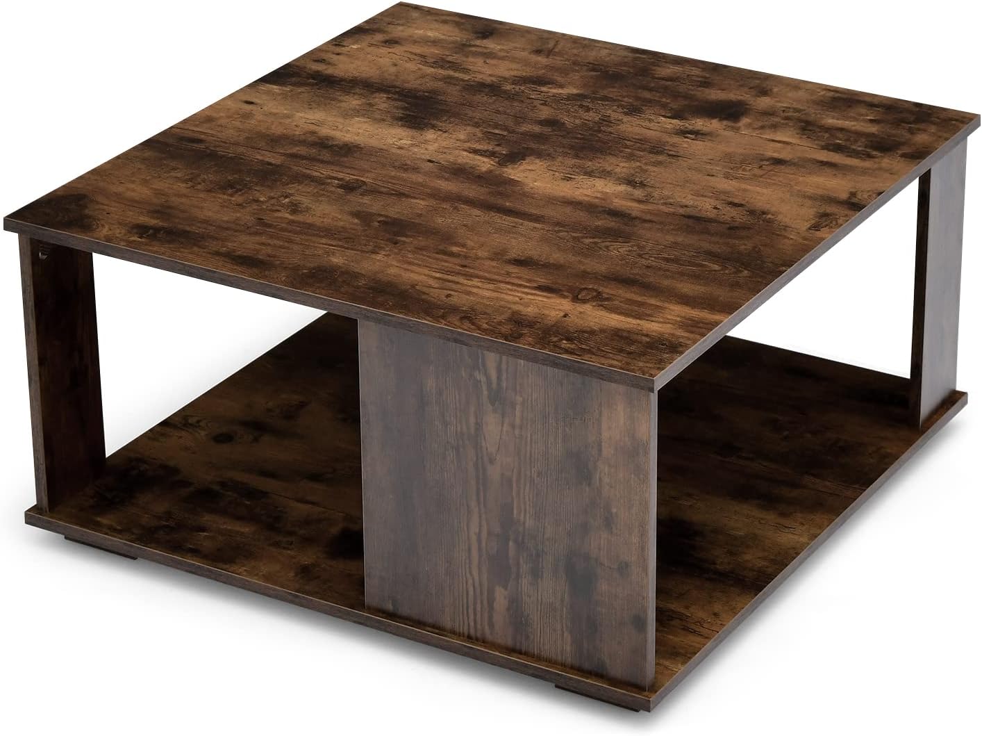 Amazon.com: MEDIMALL Square Coffee Table, Rustic Brown Table with ...