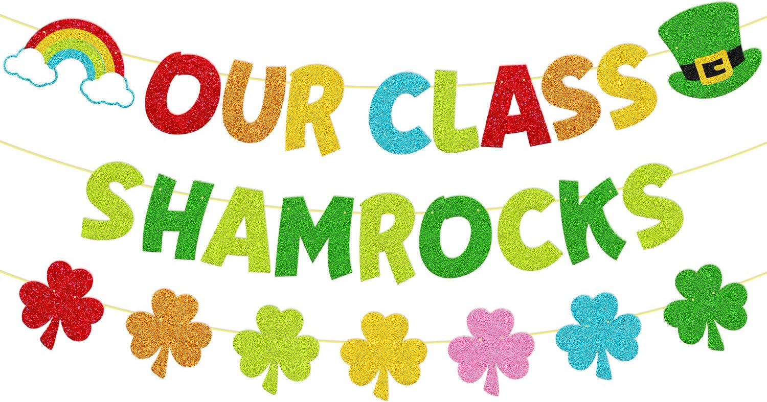Amazon.com: St. Patrick's Day Decoration Our Class Shamrocks Banner ...