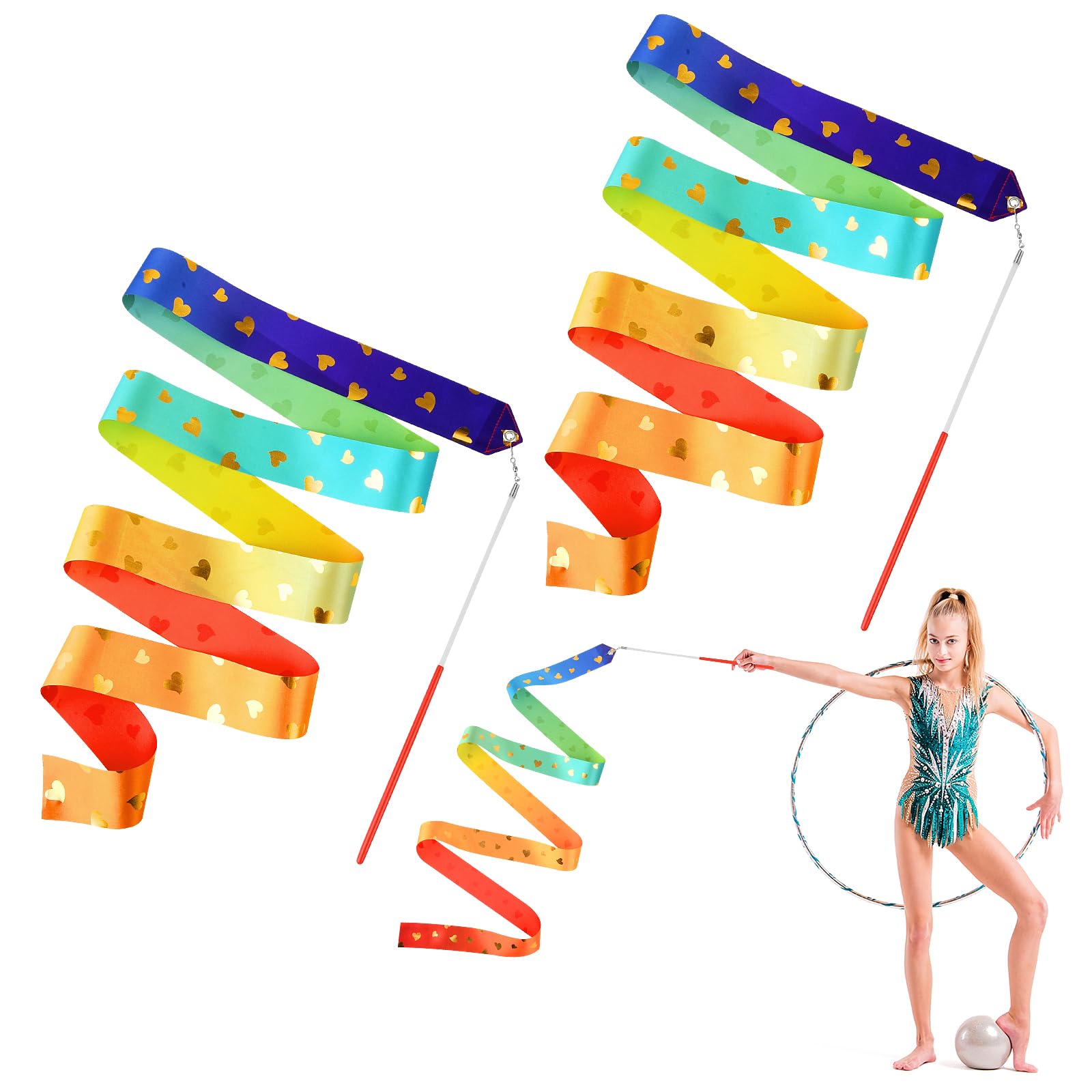 Bewudy 2 Pcs Rhythmic Dance Ribbons, 2M Gymnastic Ribbon with 30cm/11 ...
