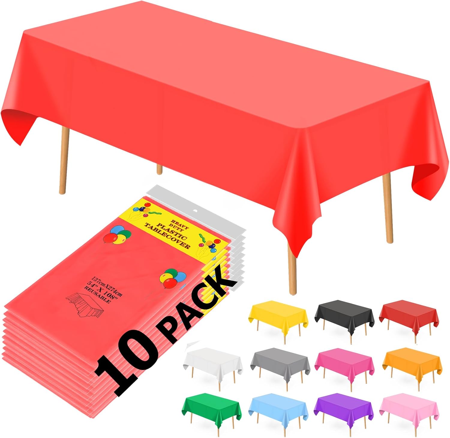 Amazon.com: BEFANS 10 Pack Red Plastic Tablecloths for Rectangle Tables ...