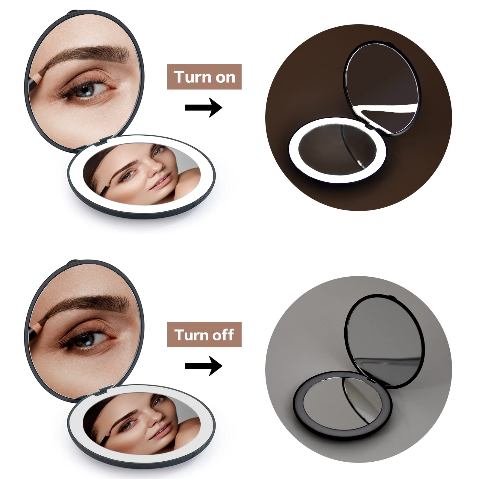 Snapklik.com : LED Compact Mirror, Lighted Travel Mirror, 10X ...