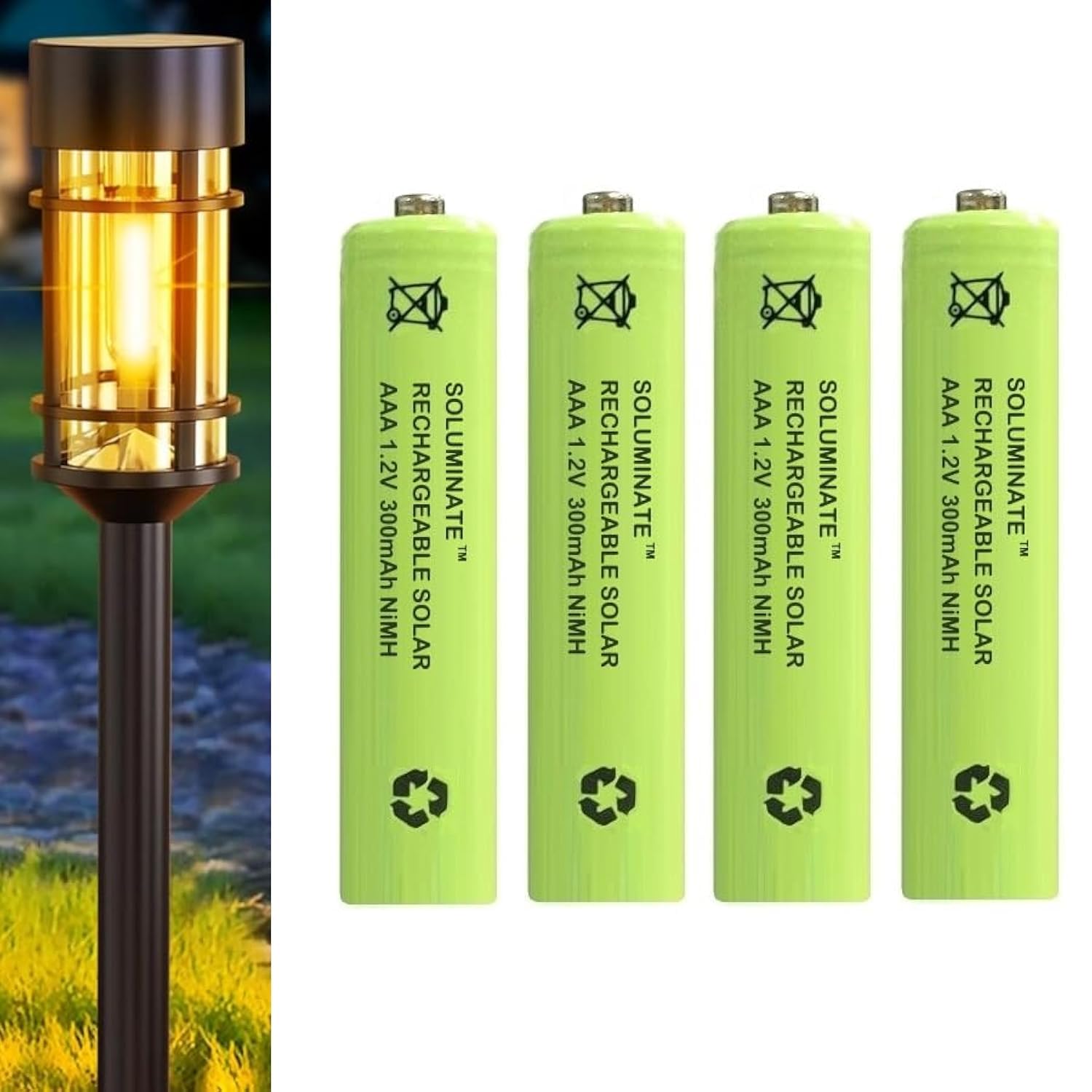 4 x Soluminate Solar Light Batteries Size AAA (300mAh) Rechargeable ...