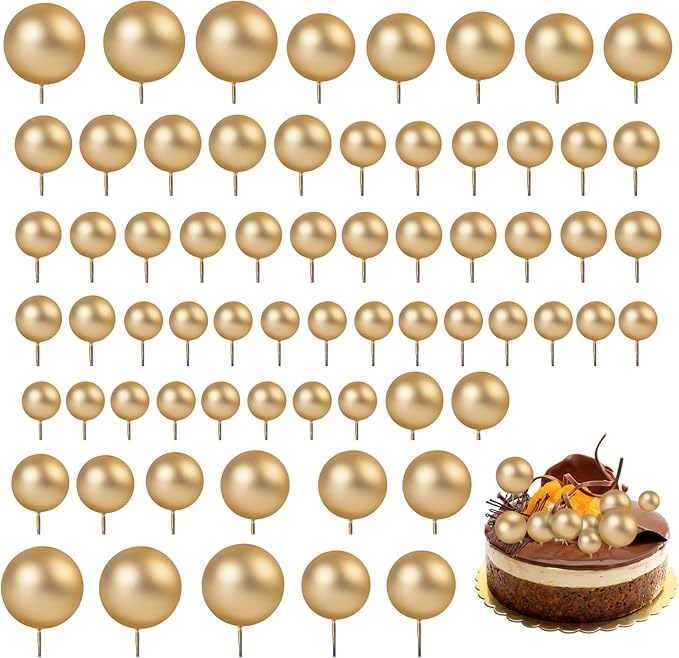 Amazon.com: 66 Pcs Gold Cake Balls for Decorating - 4 Size Round Ball ...
