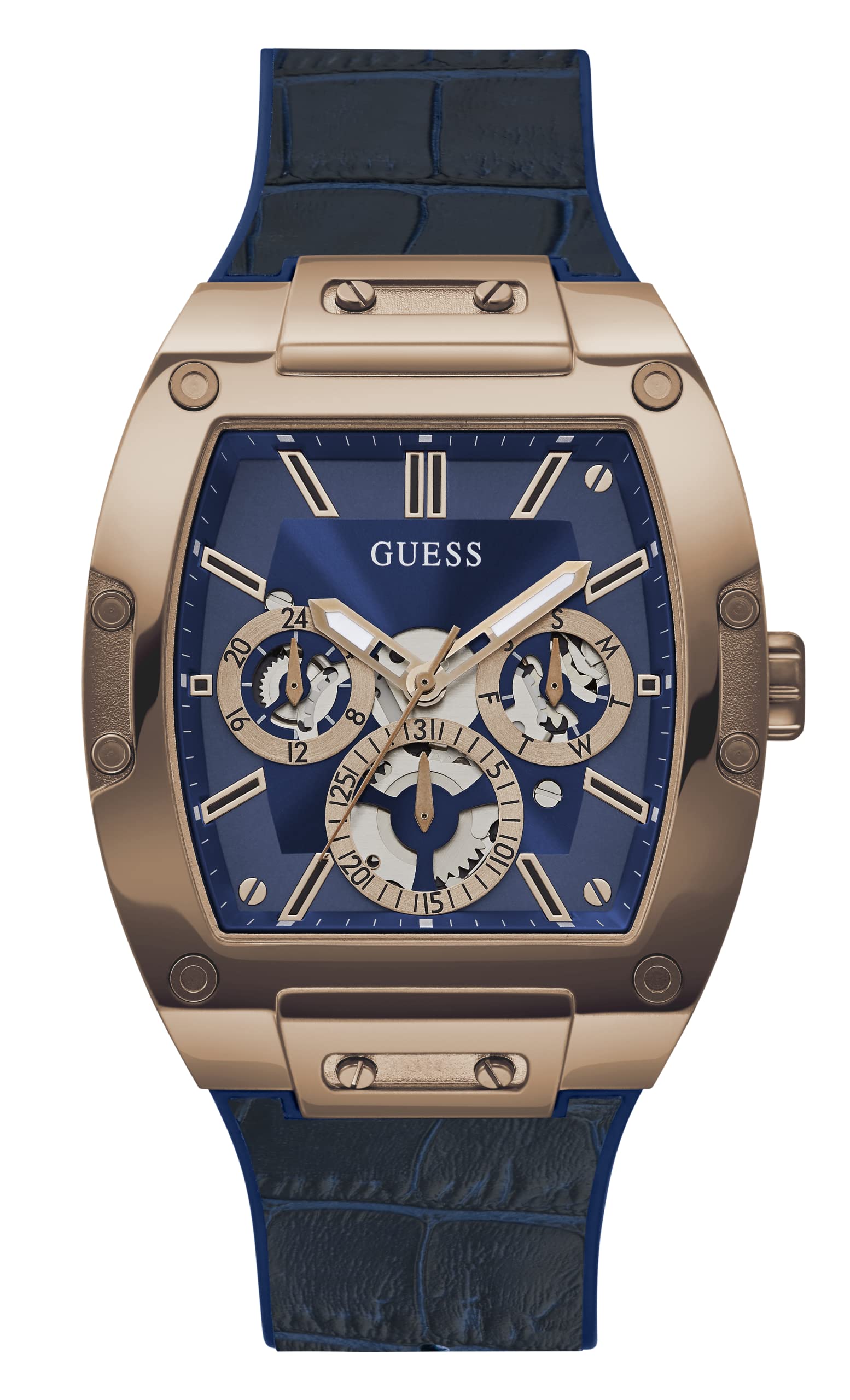 GUESS Men's Trend Casual Tonneau Diamond 43mm Watch, Blue/Blue/Coffee ...
