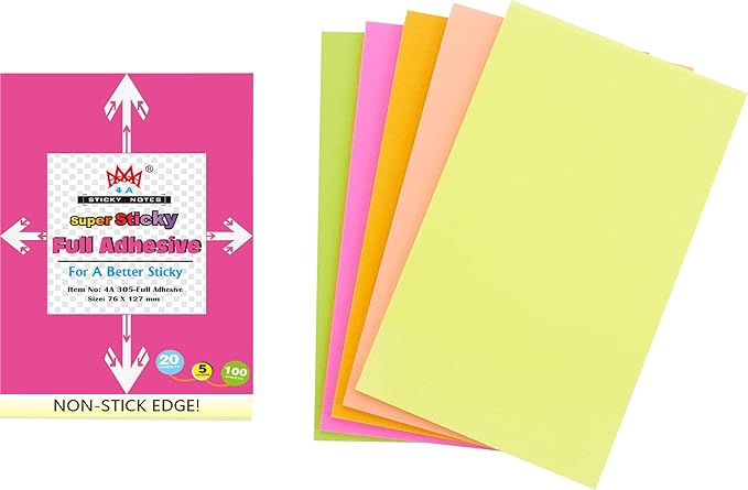 Amazon.com : 4A Sticky Full Adhesive Notes,5 1/3 x 3 Inches,20 Sheets ...